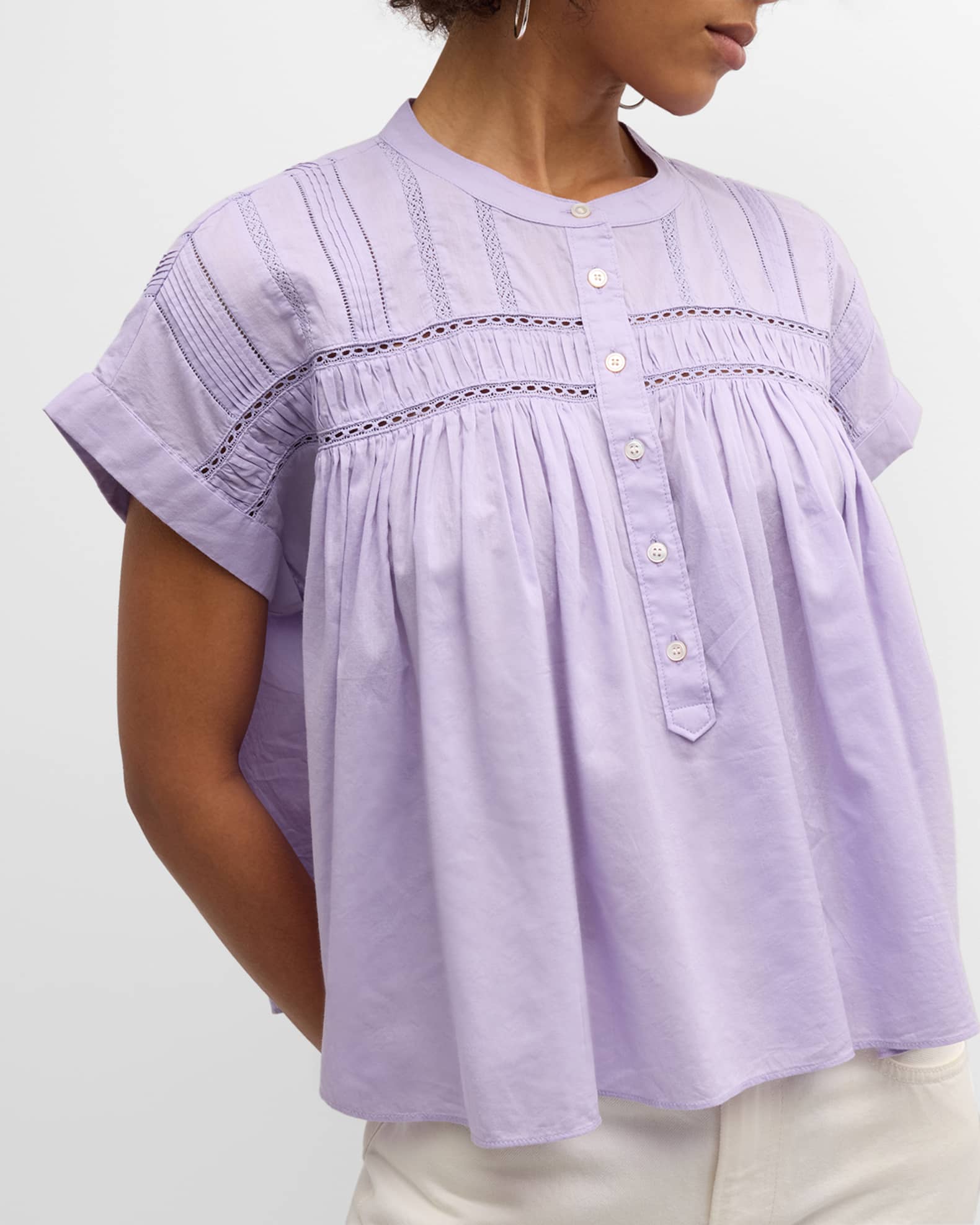 Xirena Louelle Ruched Lace-Trim Cotton Top | Neiman Marcus