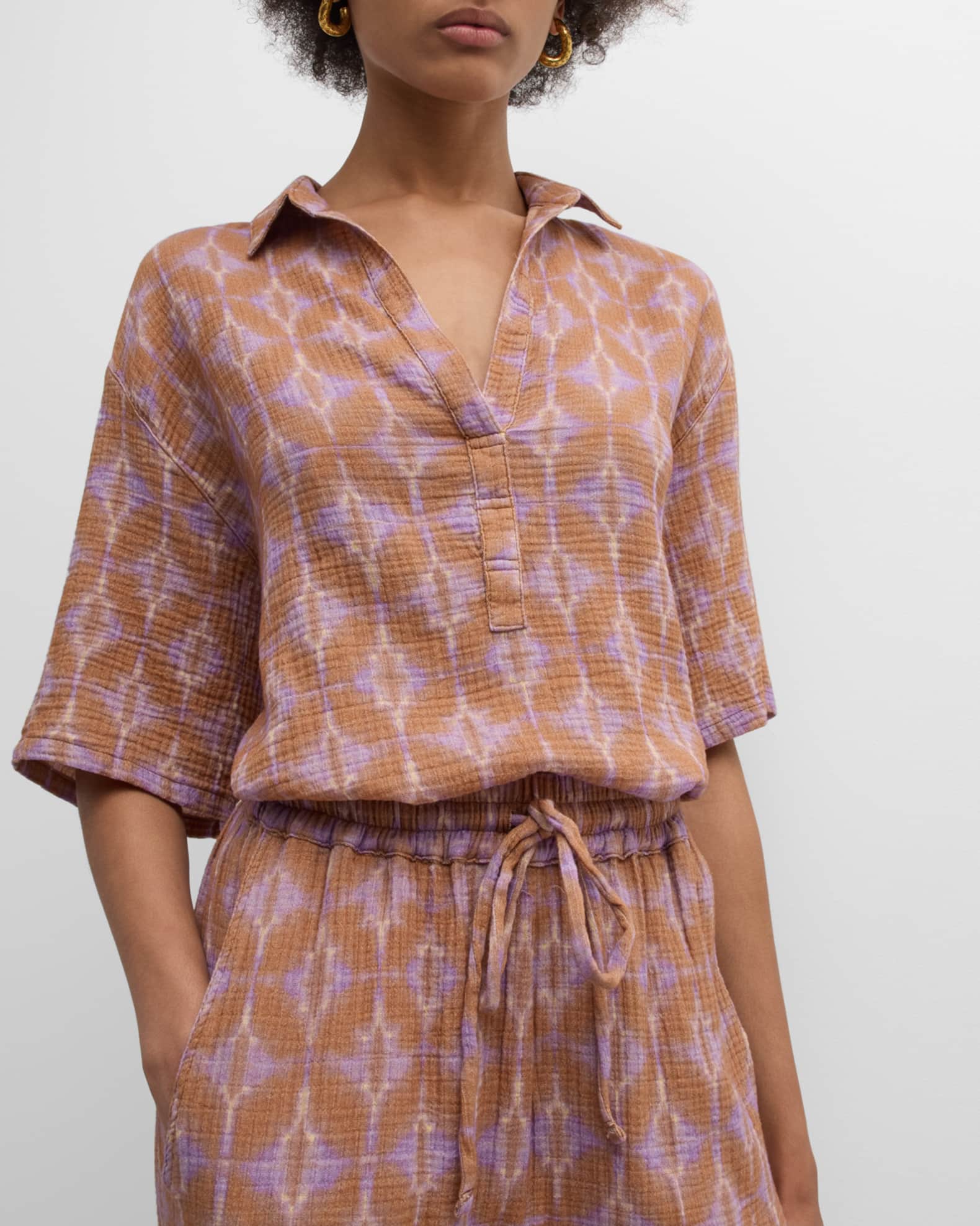 Xirena Decker Abstract-Print Cotton Gauze Top | Neiman Marcus