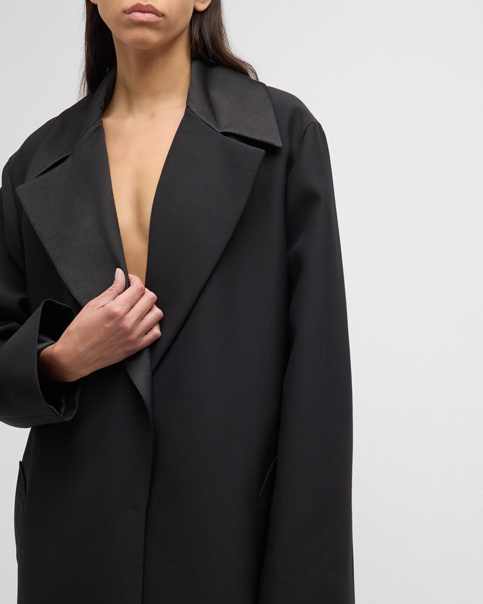Loewe Satin-Lapel Oversized Tailored Long Coat | Neiman Marcus