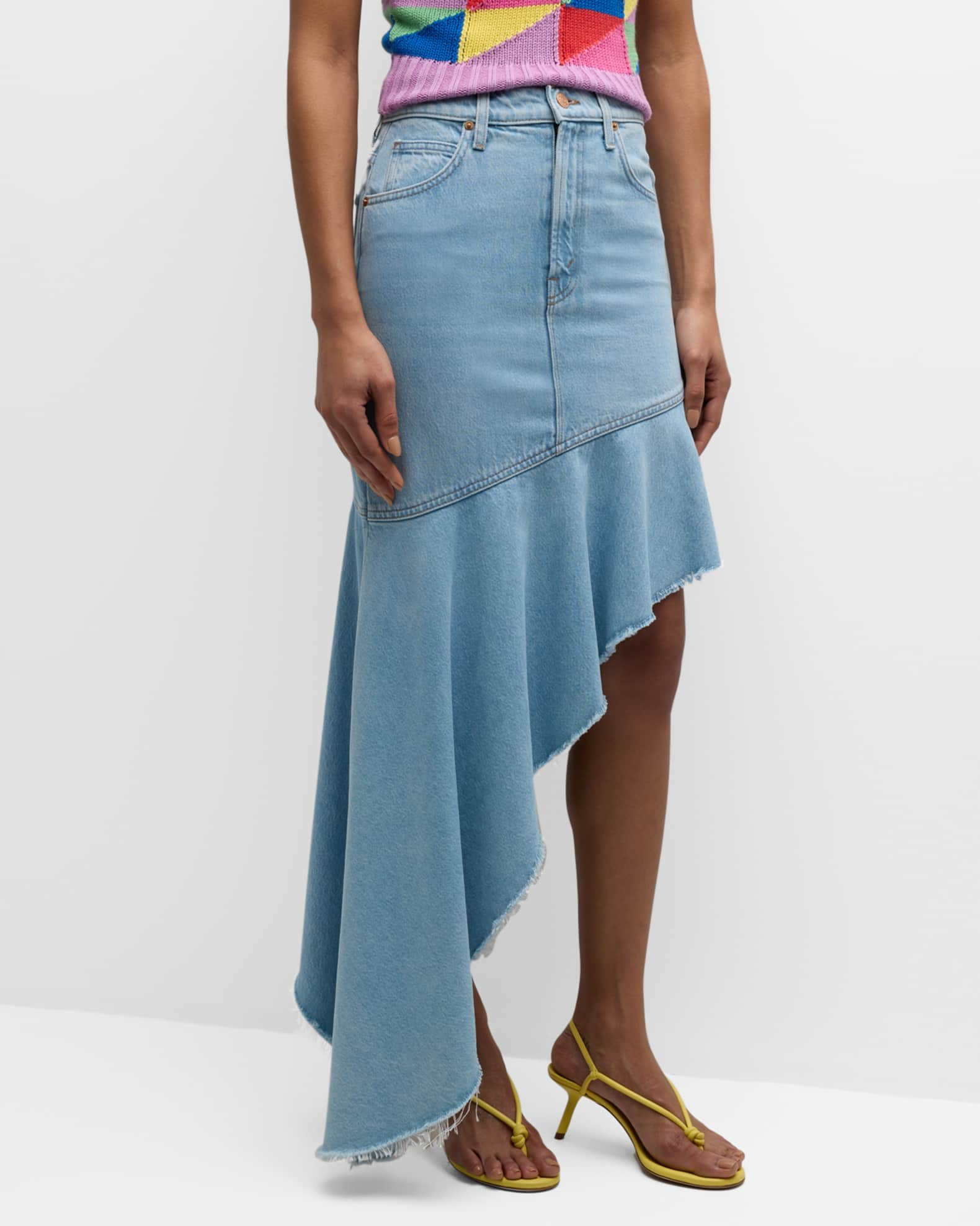 MOTHER The Crinkle Cut Denim Skirt | Neiman Marcus
