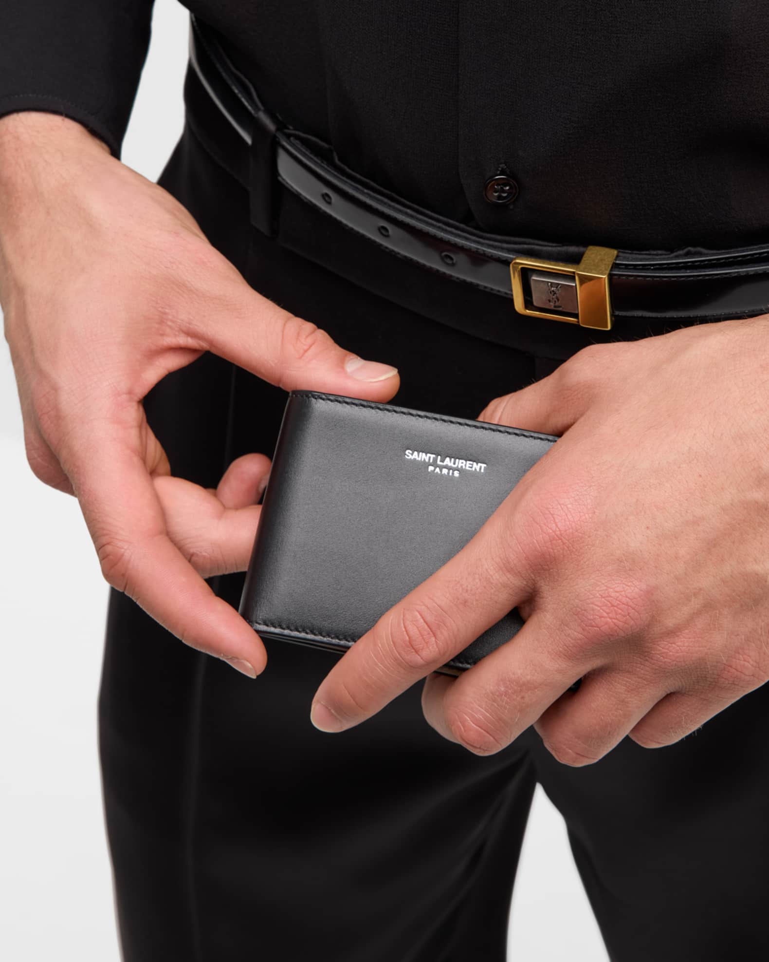Saint Laurent Men's Logo Leather Bifold Wallet | Neiman Marcus