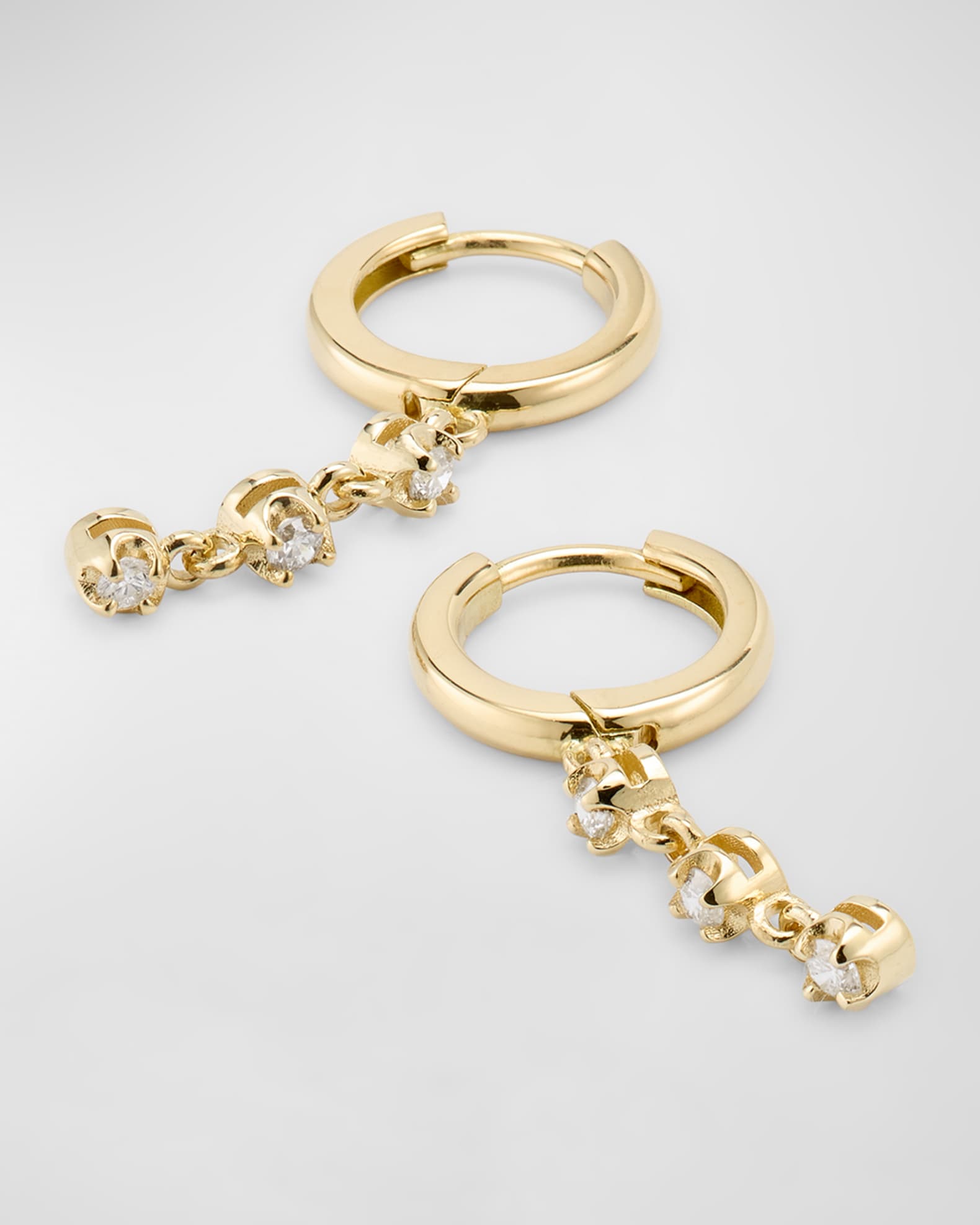 Jennifer Meyer Small Huggie Earrings with 3 Illusion Set Diamond Drops ...