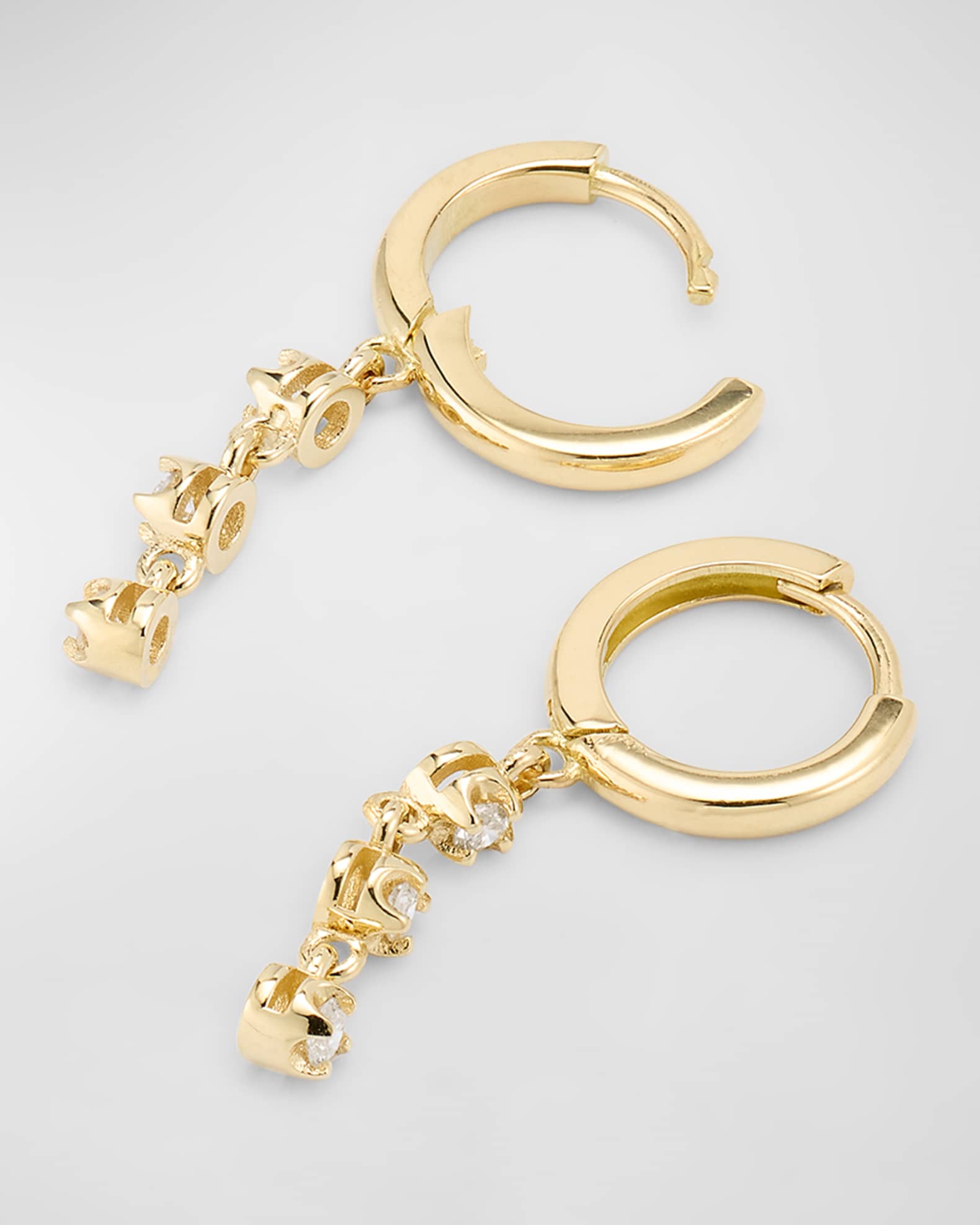 Jennifer Meyer Small Huggie Earrings with 3 Illusion Set Diamond Drops ...