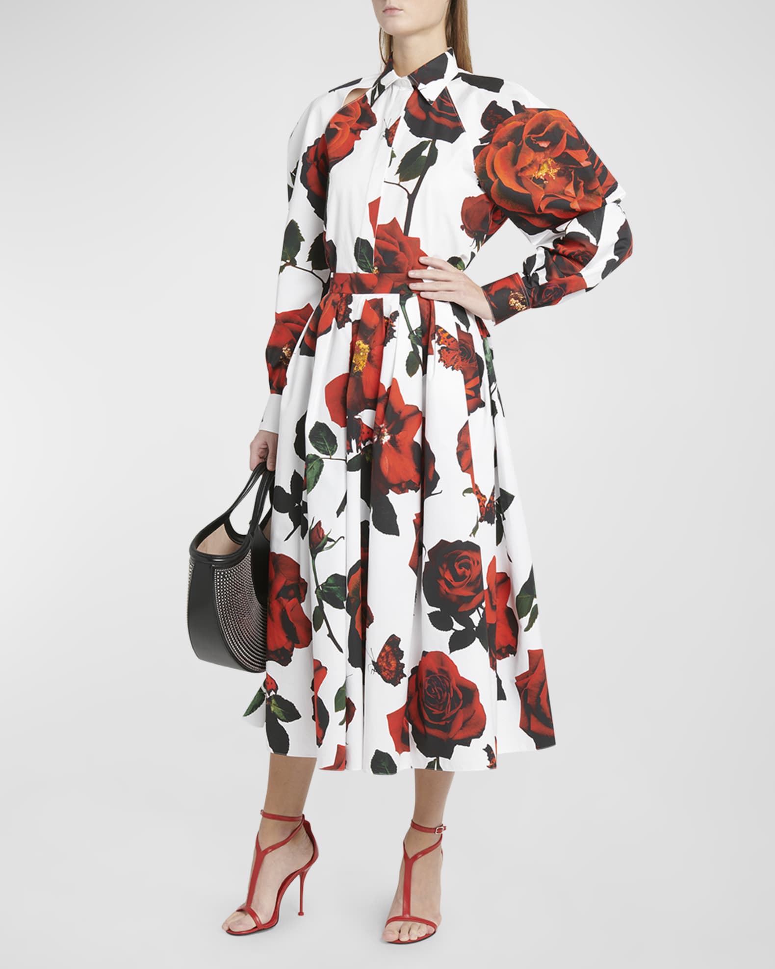Alexander McQueen Floral-Print Slash-Cutout Cocoon Shirt | Neiman Marcus