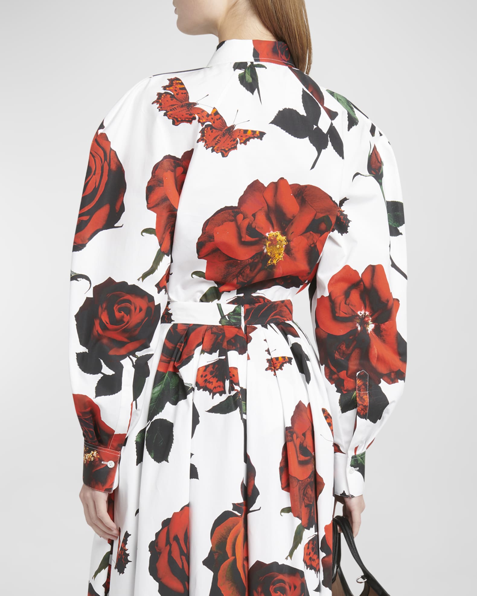 Alexander McQueen Floral-Print Slash-Cutout Cocoon Shirt | Neiman Marcus