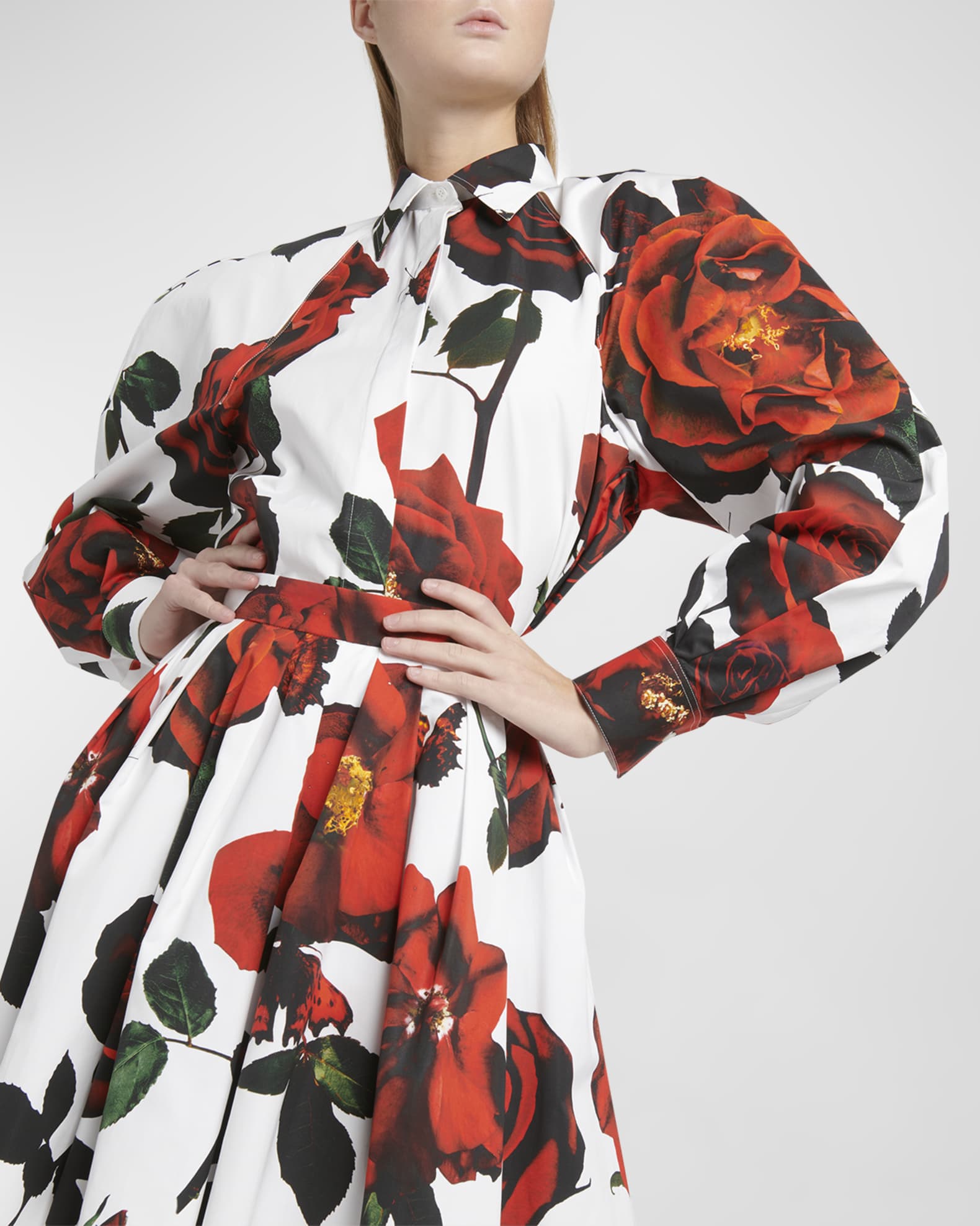 Alexander McQueen Floral-Print Slash-Cutout Cocoon Shirt | Neiman Marcus
