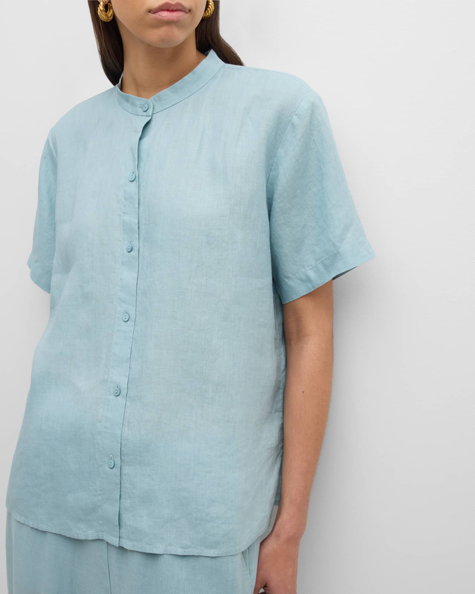 Eileen Fisher Button-Down Handkerchief Organic Linen Top | Neiman Marcus