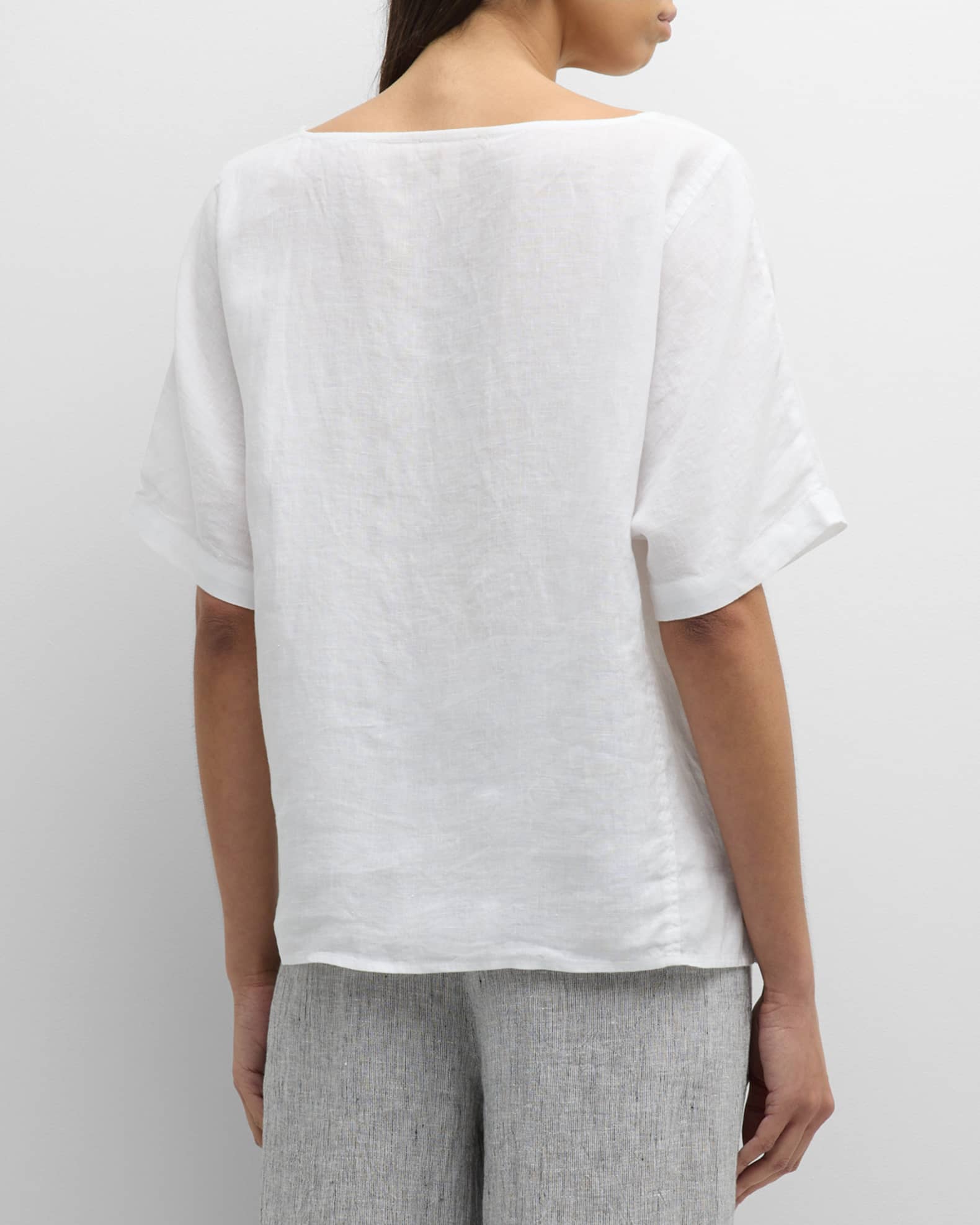 Eileen Fisher Scoop-Neck Handkerchief Organic Linen Top | Neiman Marcus