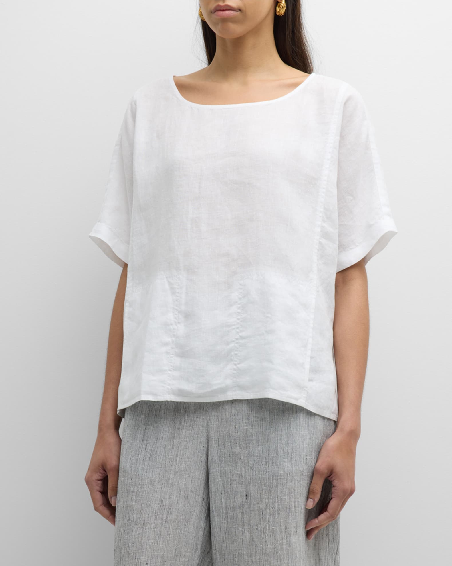 Eileen Fisher Scoop-Neck Handkerchief Organic Linen Top | Neiman Marcus