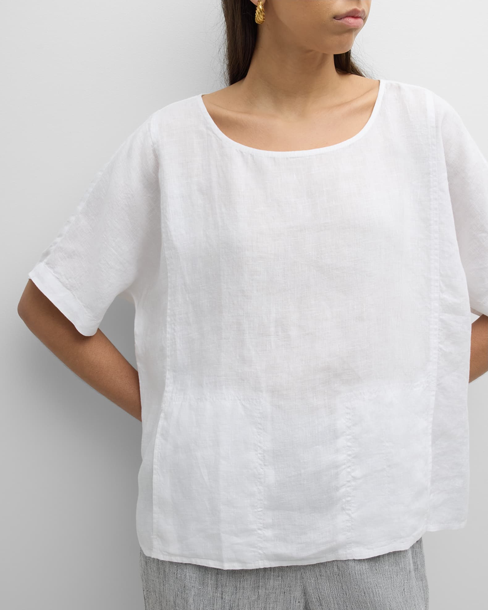 Eileen Fisher Scoop-Neck Handkerchief Organic Linen Top | Neiman Marcus