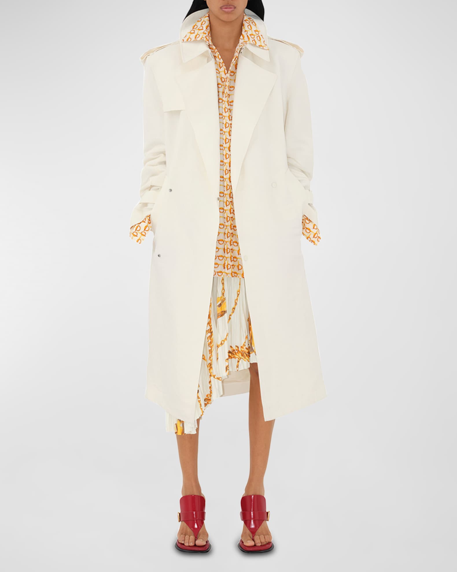 Burberry Toggle-Print Silk Button-Down Top | Neiman Marcus