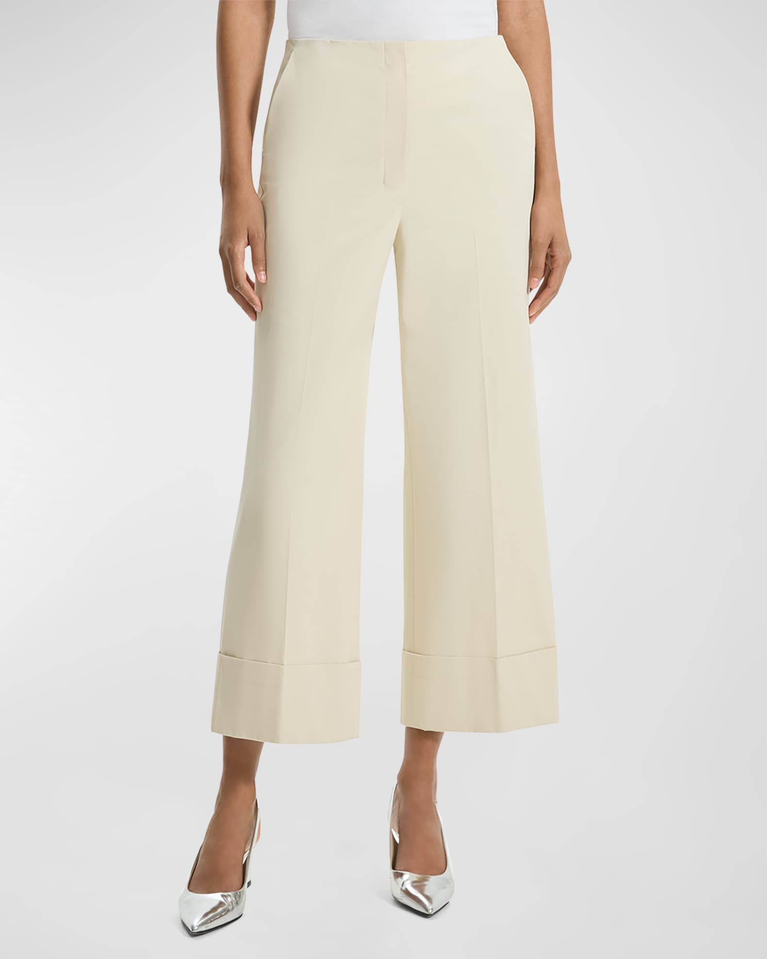 Theory Patton High-Waist Wide-Leg Cuff Pants | Neiman Marcus