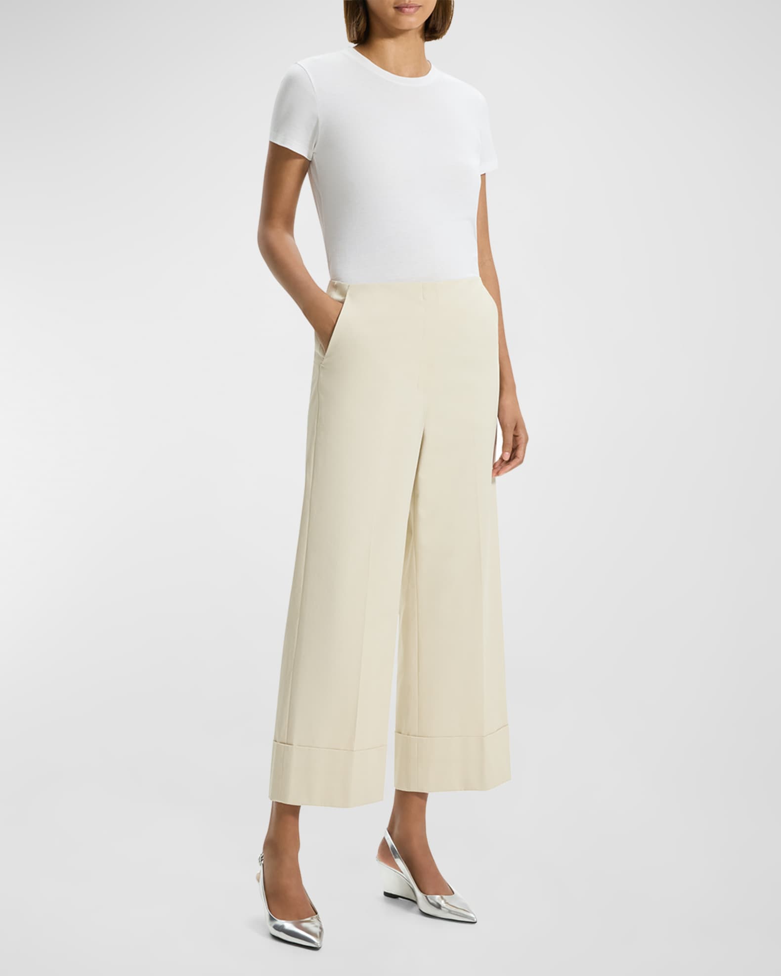 Theory Patton High-Waist Wide-Leg Cuff Pants | Neiman Marcus