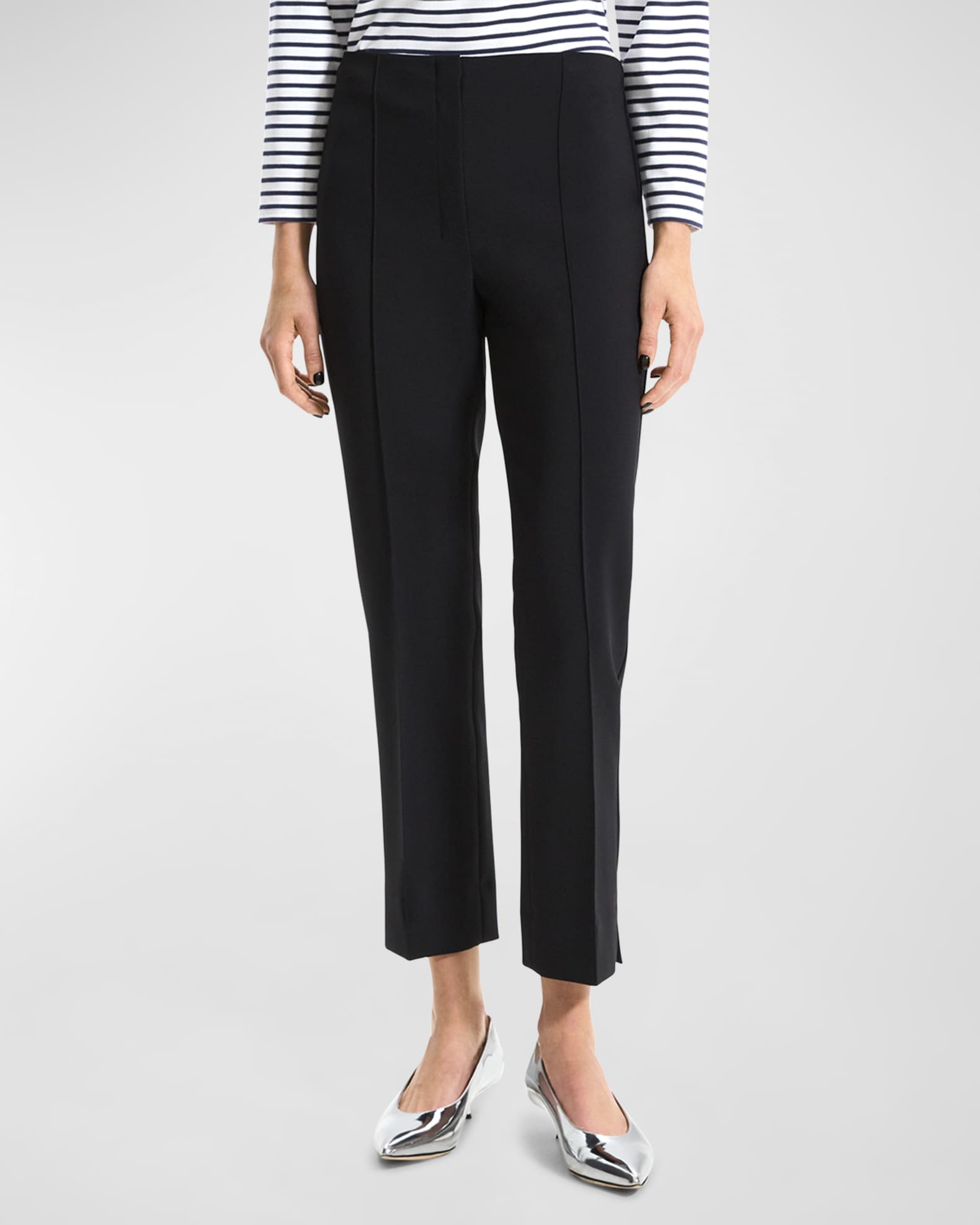 Theory Pintuck Straight-Leg Tailored Crepe Pants | Neiman Marcus