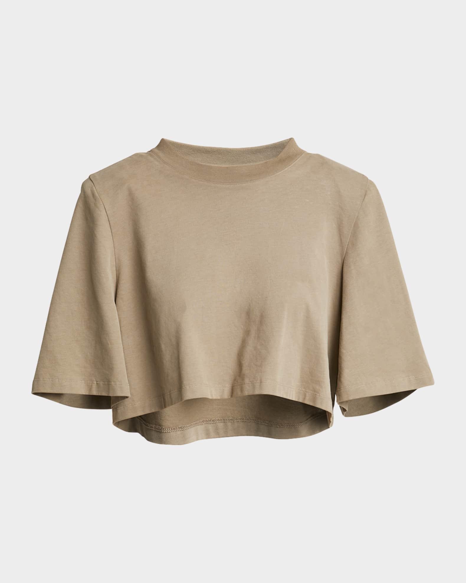 Zaely Strong-Shoulder Short-Sleeve Crop T-Shirt | Neiman Marcus