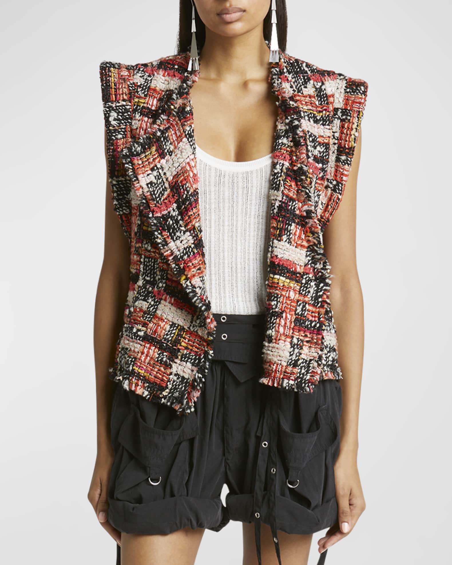 Isabel Marant Djiroy Double-Breasted Patchwork Tweed Vest | Neiman Marcus