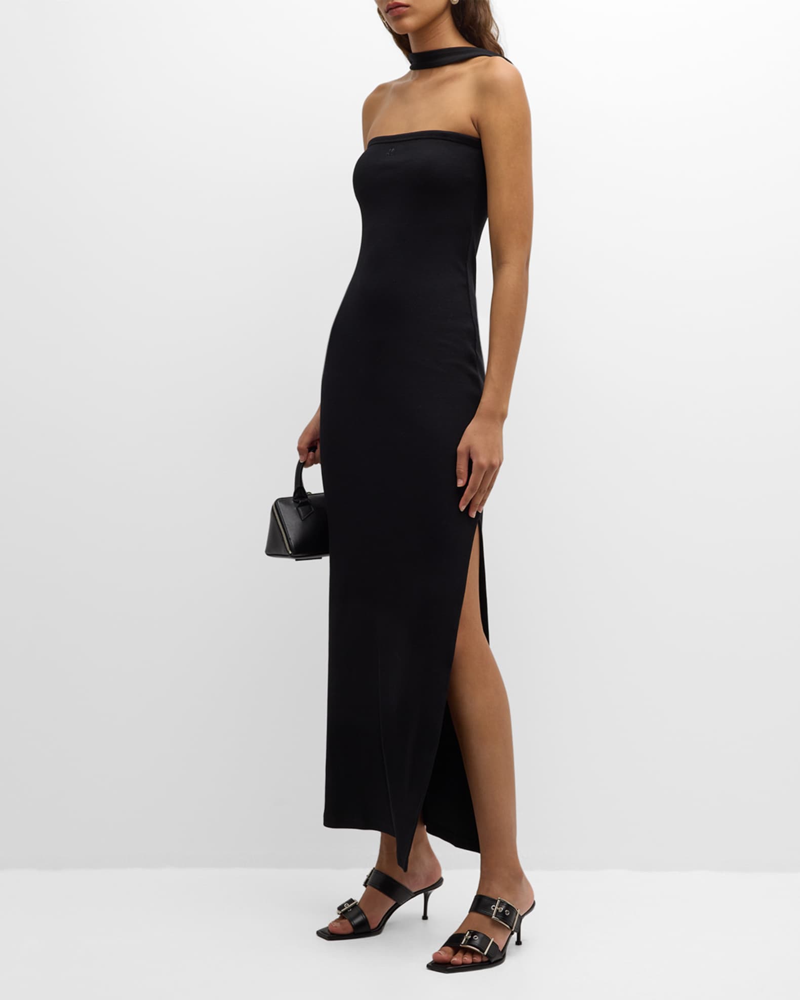 Courreges Hyperbole 90s Rib Choker Halter Slit Maxi Dress | Neiman Marcus