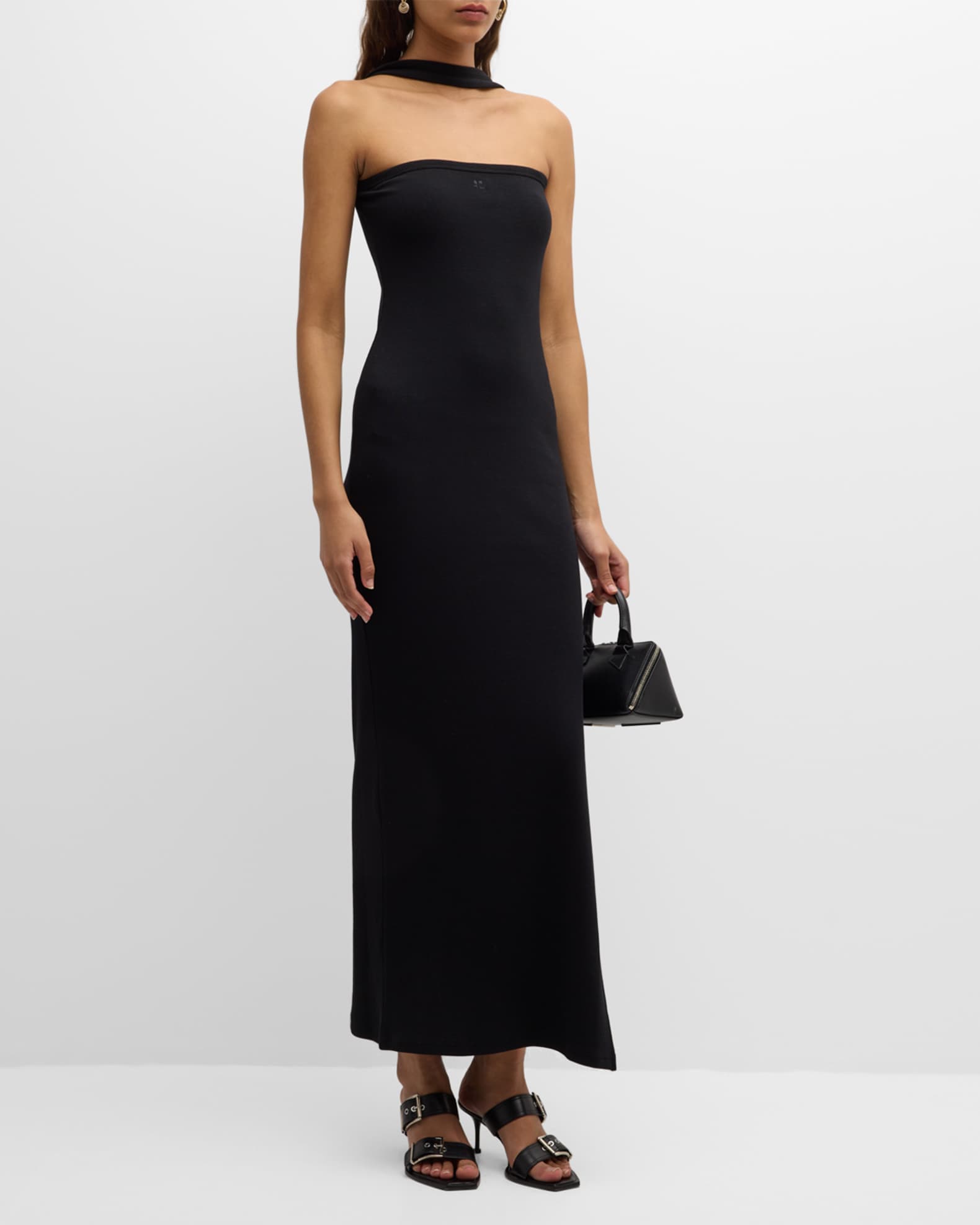 Courreges Hyperbole 90s Rib Choker Halter Slit Maxi Dress | Neiman Marcus