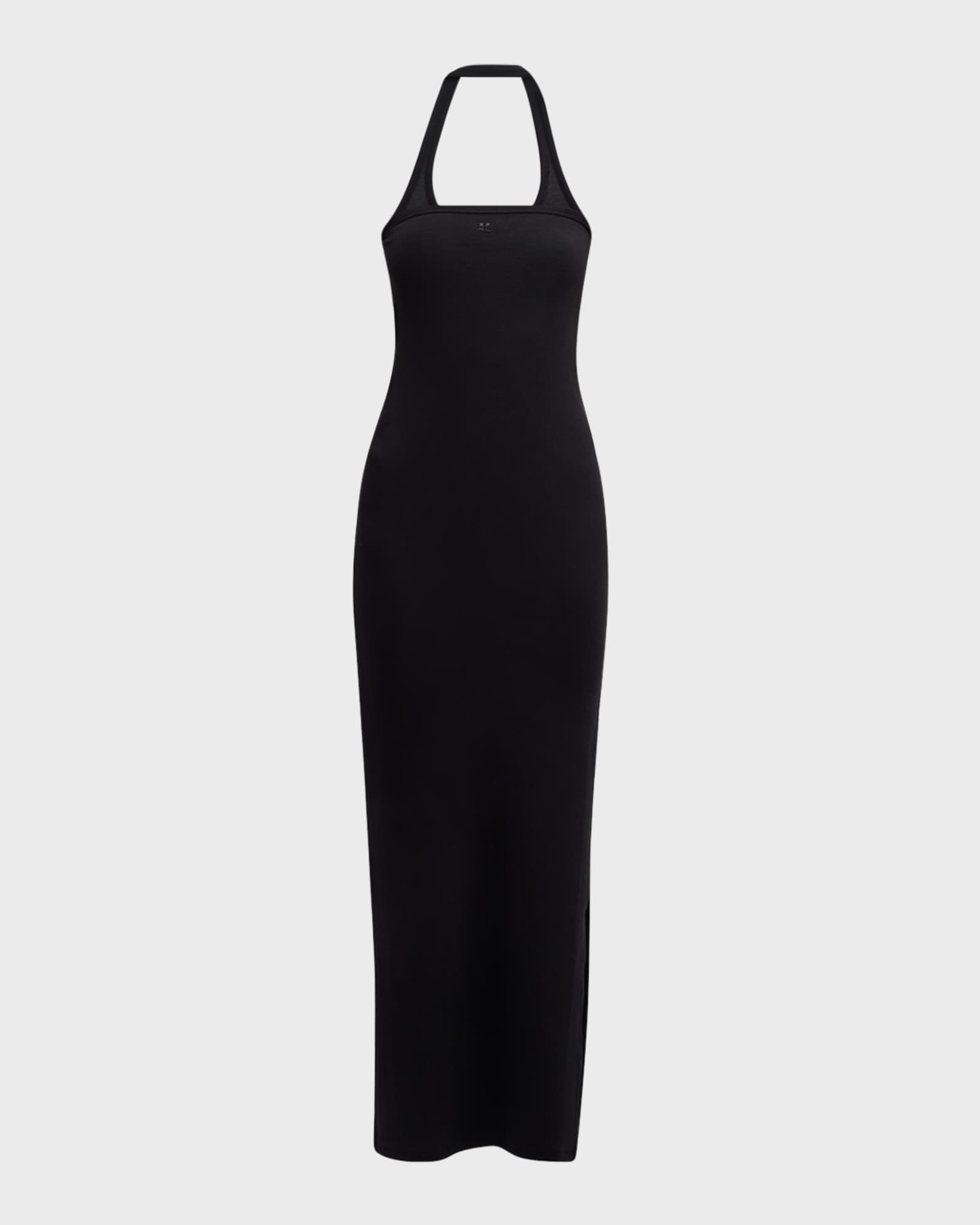 Courreges Hyperbole 90s Rib Choker Halter Slit Maxi Dress | Neiman Marcus