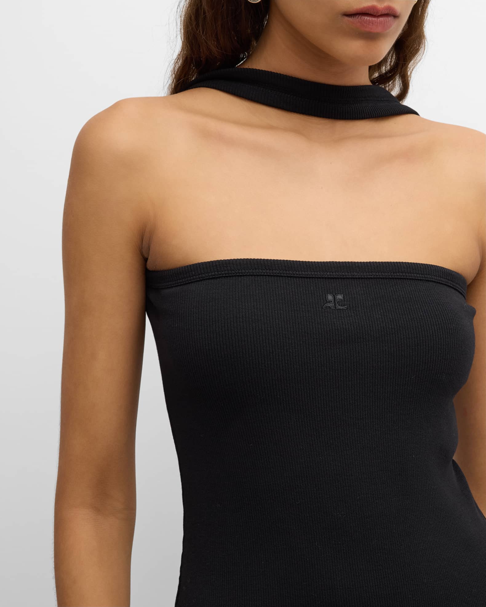 Courreges Hyperbole 90s Rib Choker Halter Slit Maxi Dress | Neiman Marcus