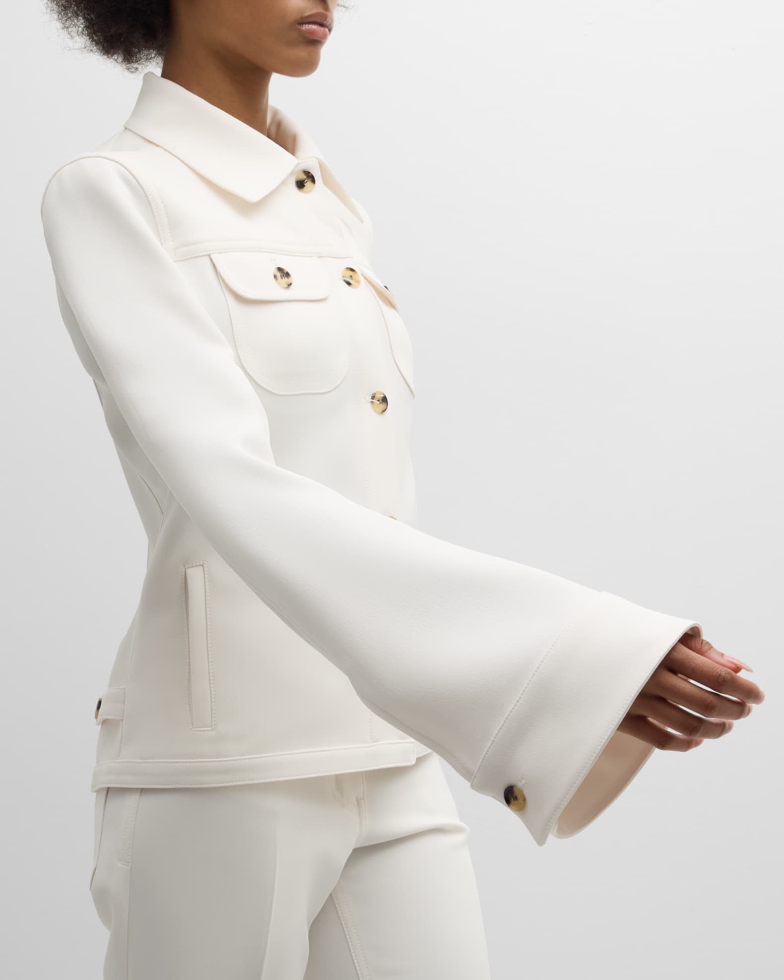 Courreges Flare-Sleeve Overshirt Trucker Jacket | Neiman Marcus