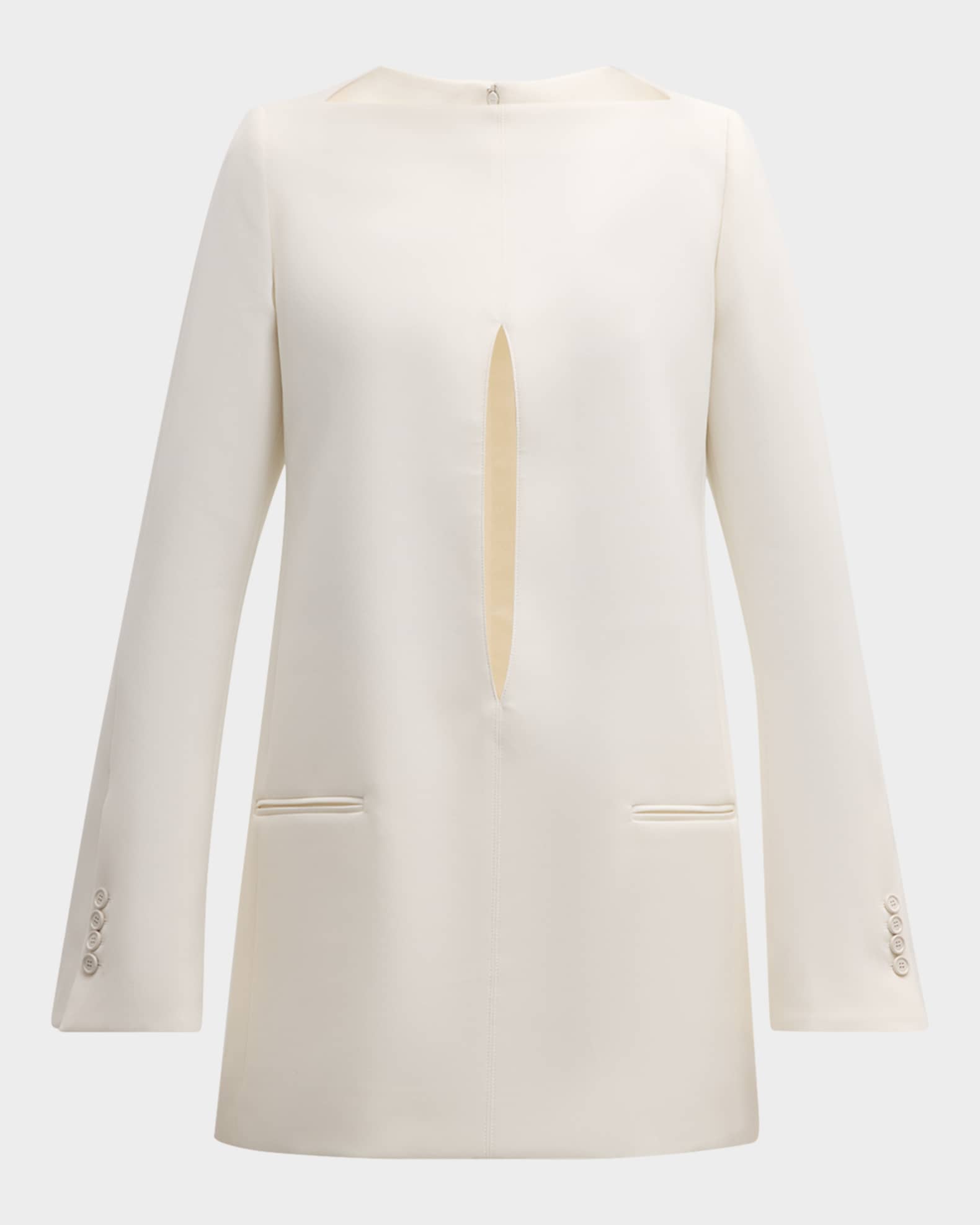 Courreges Cutout Flare-Sleeve Tailored Tunic Blouse | Neiman Marcus