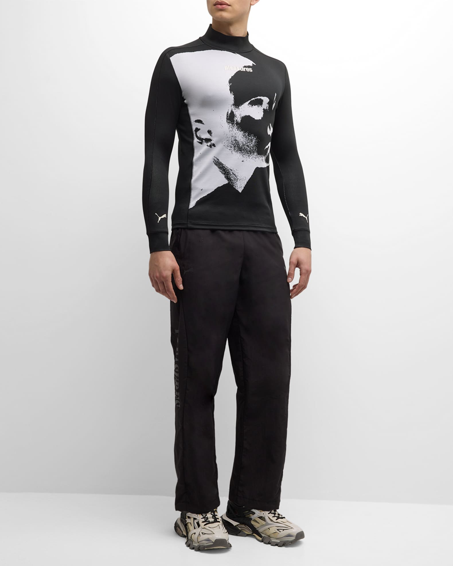 Puma x Pleasures Men's Graphic Mock-Neck Base Layer | Neiman Marcus