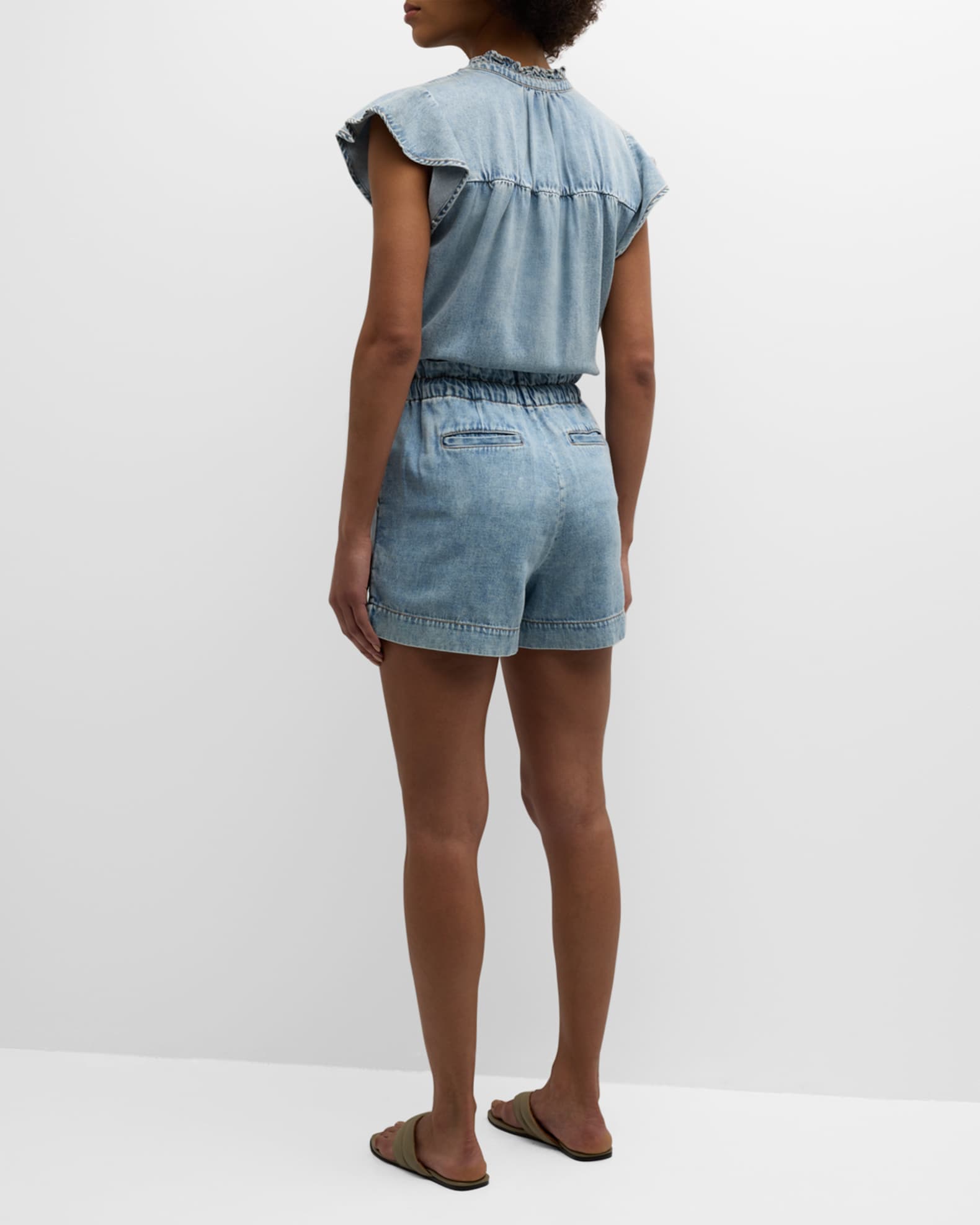 Rails Ruthie Flutter-Sleeve Denim Blouse | Neiman Marcus