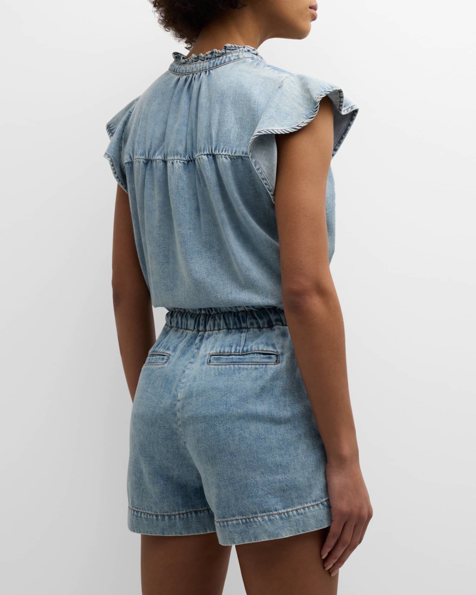 Rails Ruthie Flutter-Sleeve Denim Blouse | Neiman Marcus