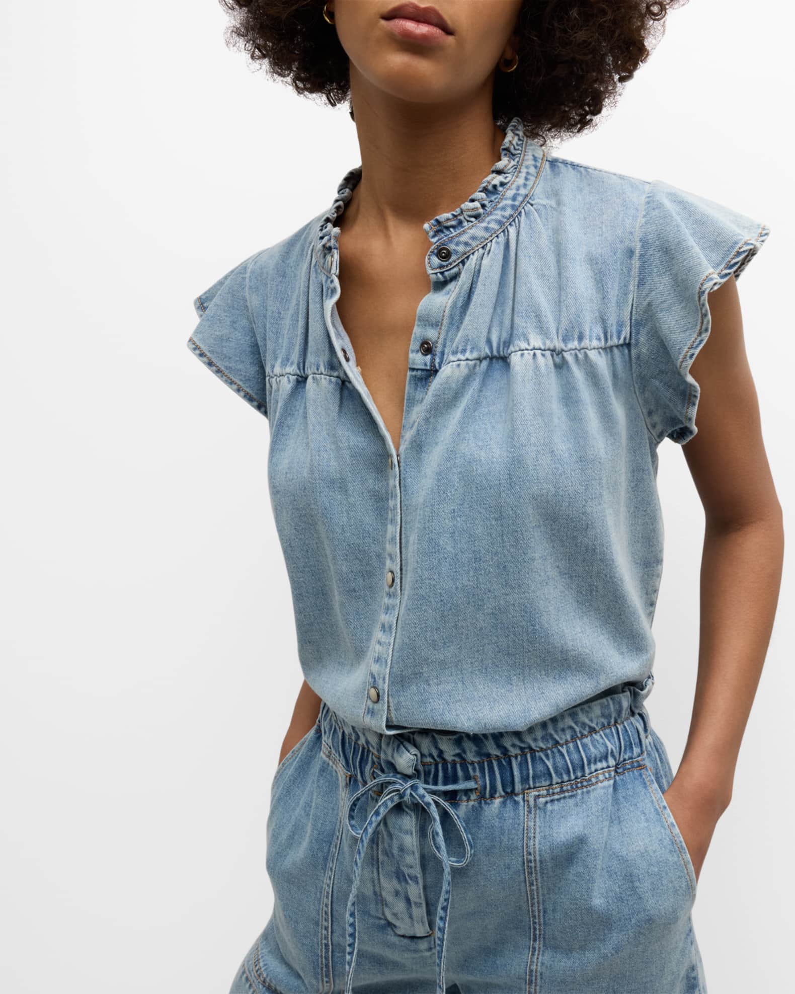 Rails Ruthie Flutter-Sleeve Denim Blouse | Neiman Marcus