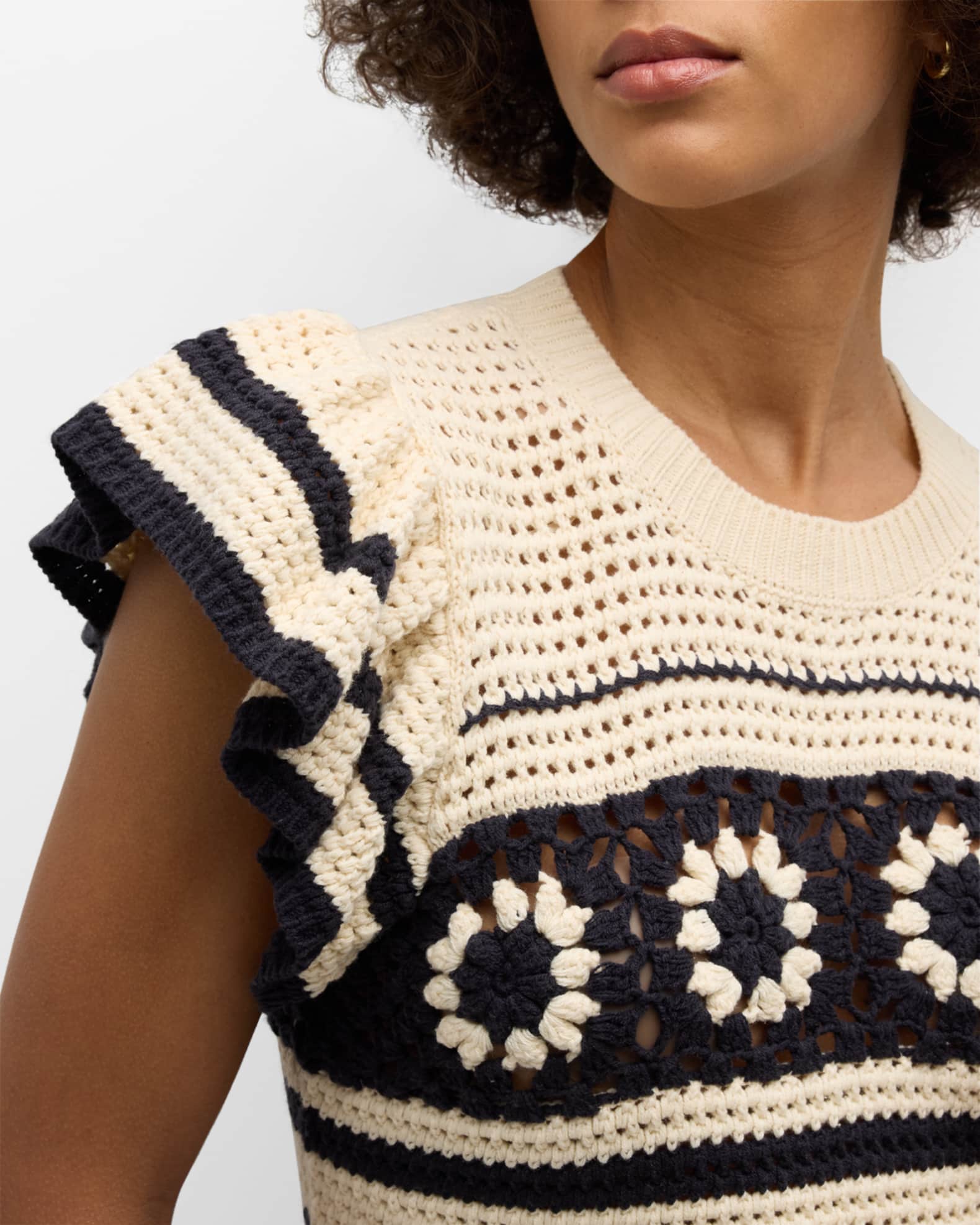 Rails Penelope Flutter-Sleeve Crochet Blouse | Neiman Marcus