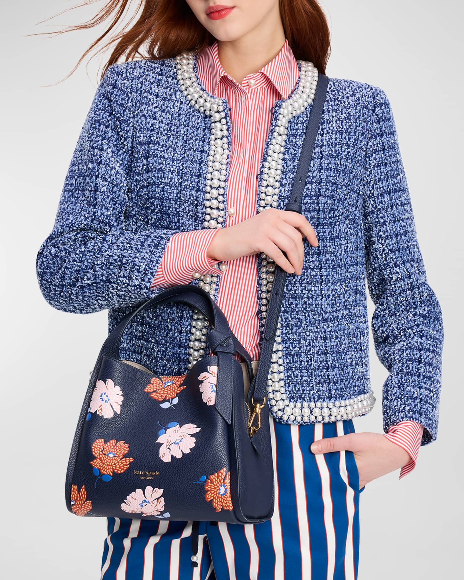 kate spade new york knott medium floral-embossed leather tote bag | Neiman Marcus