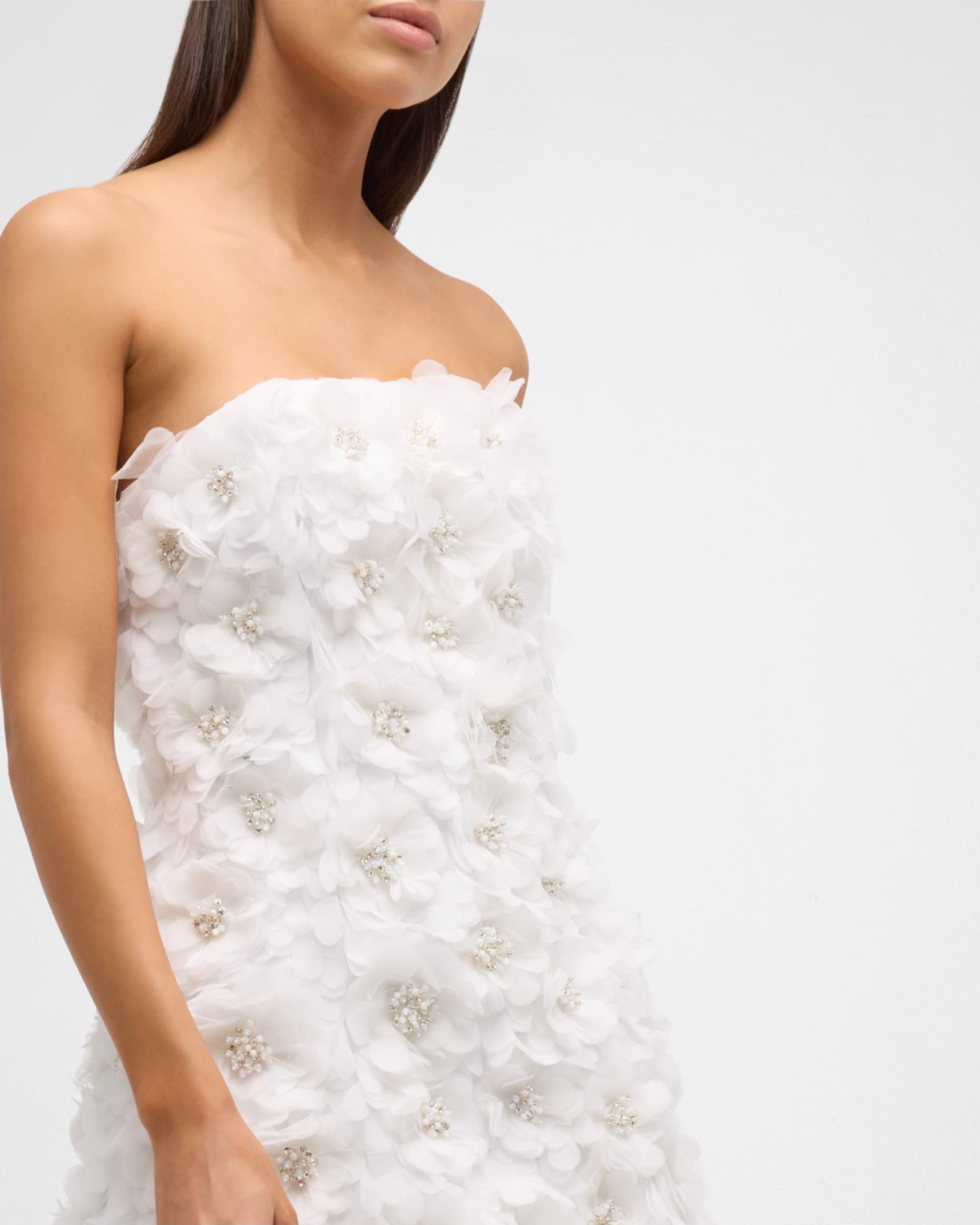 Alice + Olivia Velia Crystal Floral Strapless Mini Gown | Neiman Marcus