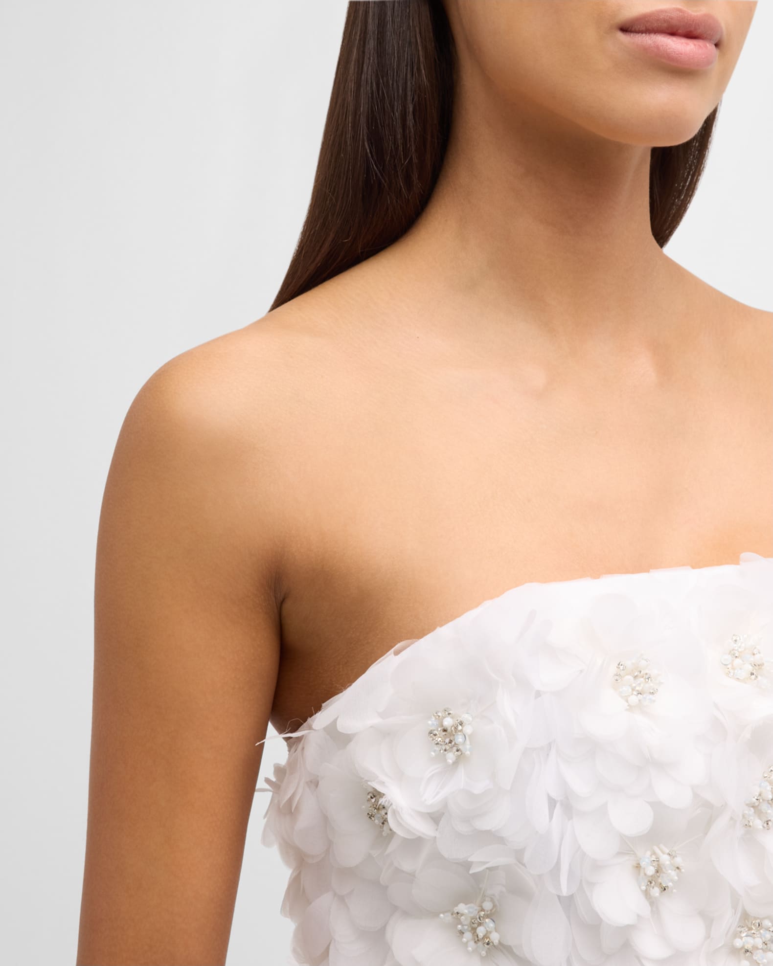 Alice + Olivia Velia Crystal Floral Strapless Mini Gown | Neiman Marcus