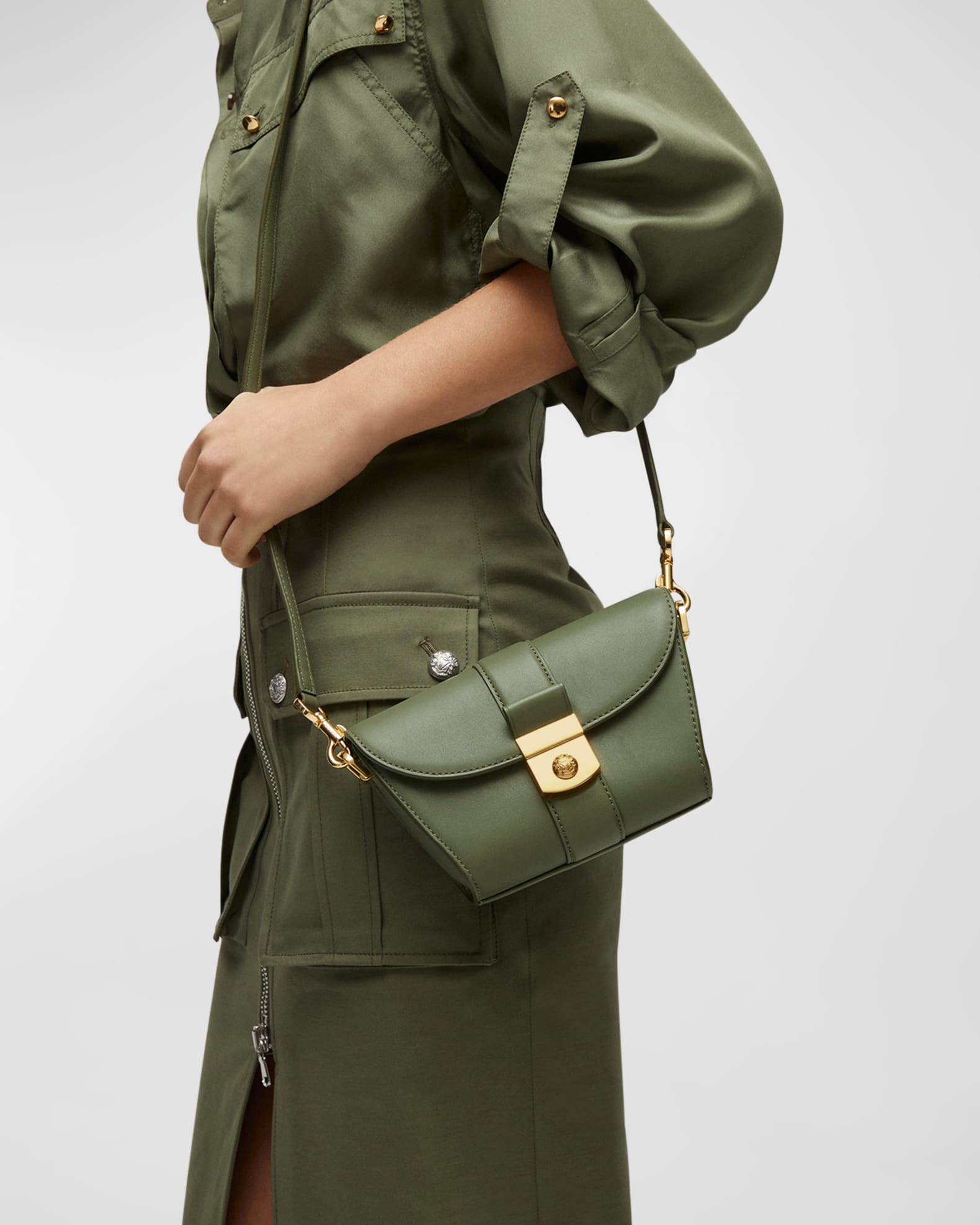 Veronica Beard The Crest Small Lock Leather Crossbody Bag | Neiman Marcus