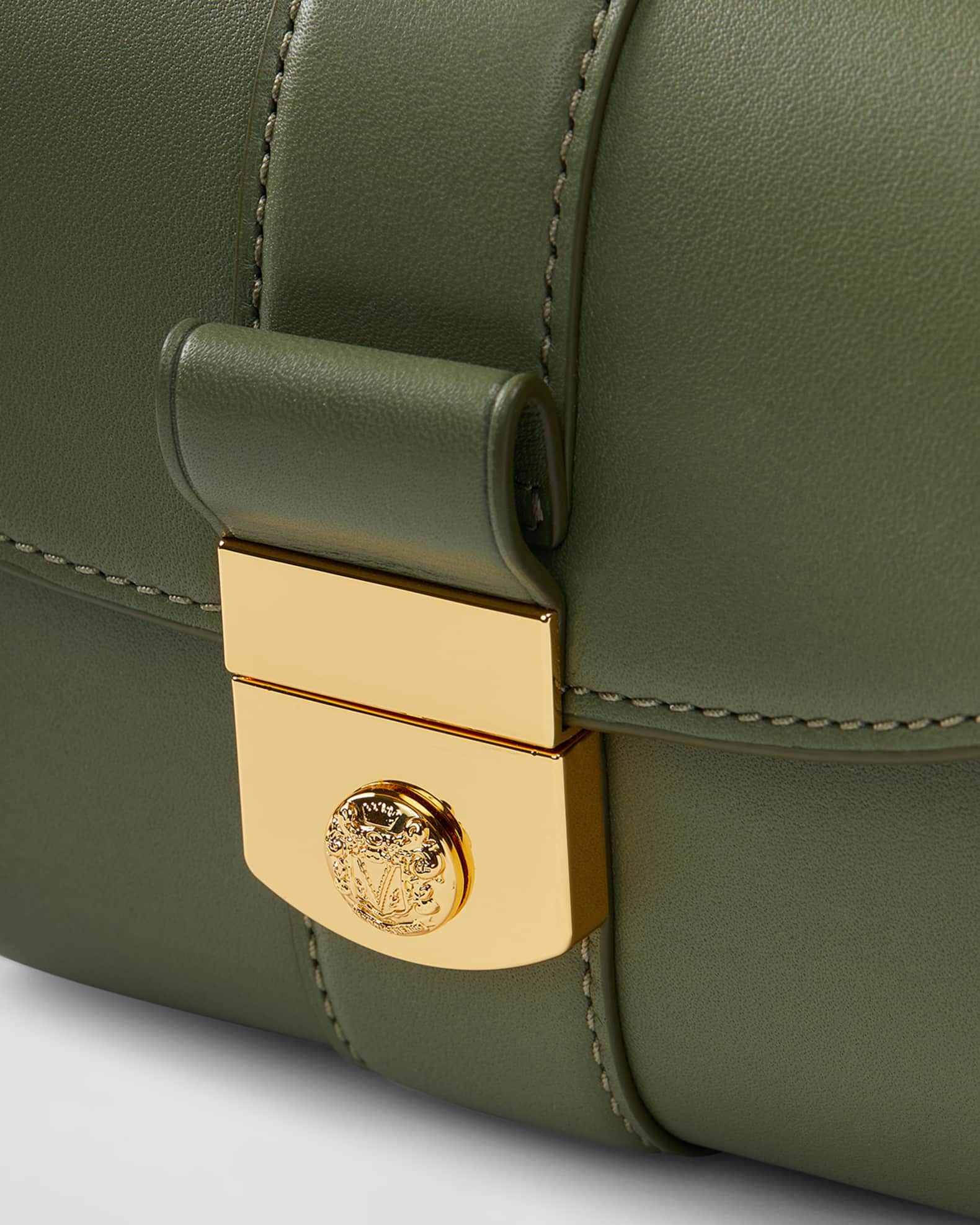 Veronica Beard The Crest Small Lock Leather Crossbody Bag | Neiman Marcus