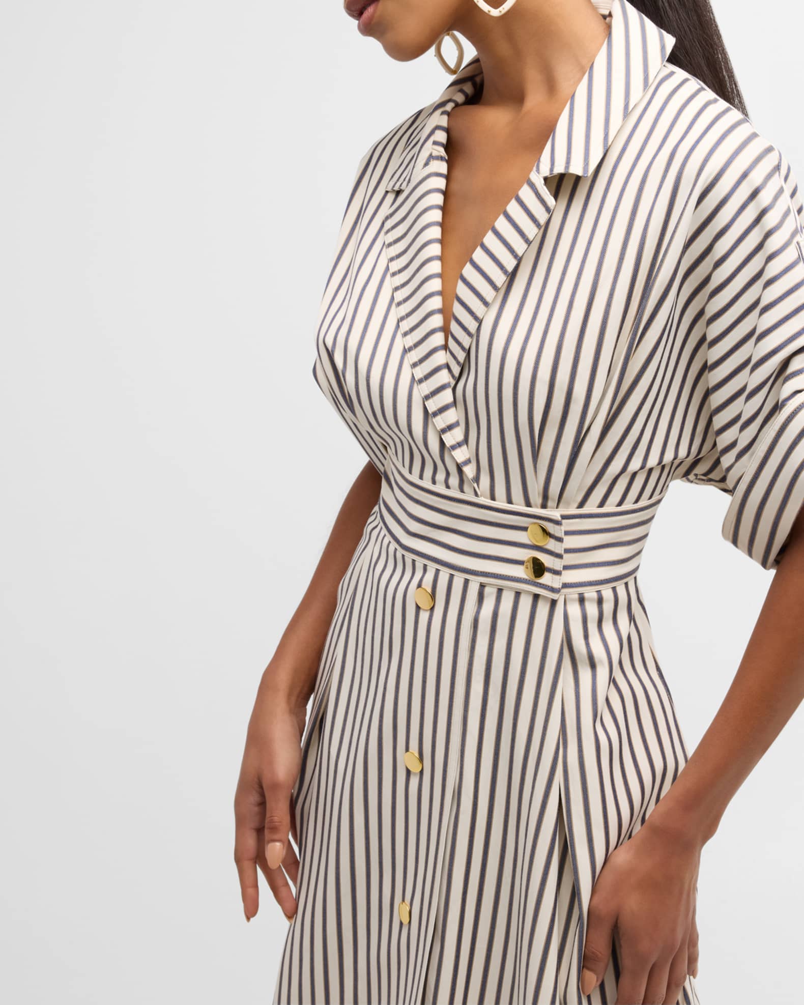 Carolina Herrera Striped Belted Shirtdress with Gold-Tone Buttons | Neiman Marcus