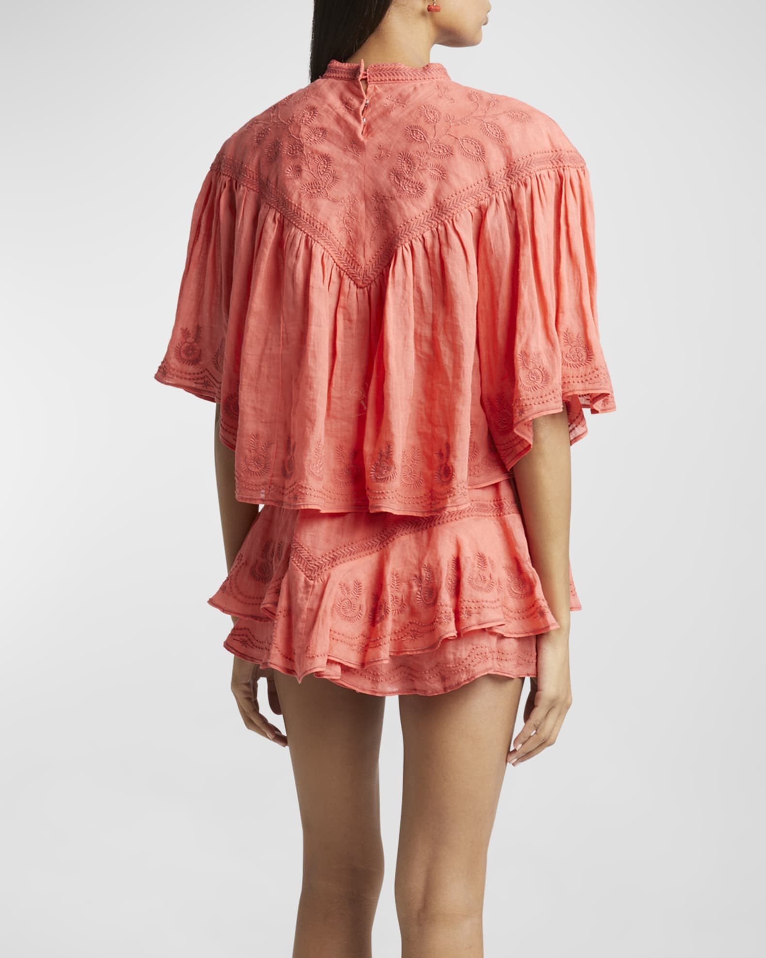 Isabel Marant Elodia Embroidered V-Yoke Short-Sleeve Boxy Blouse ...