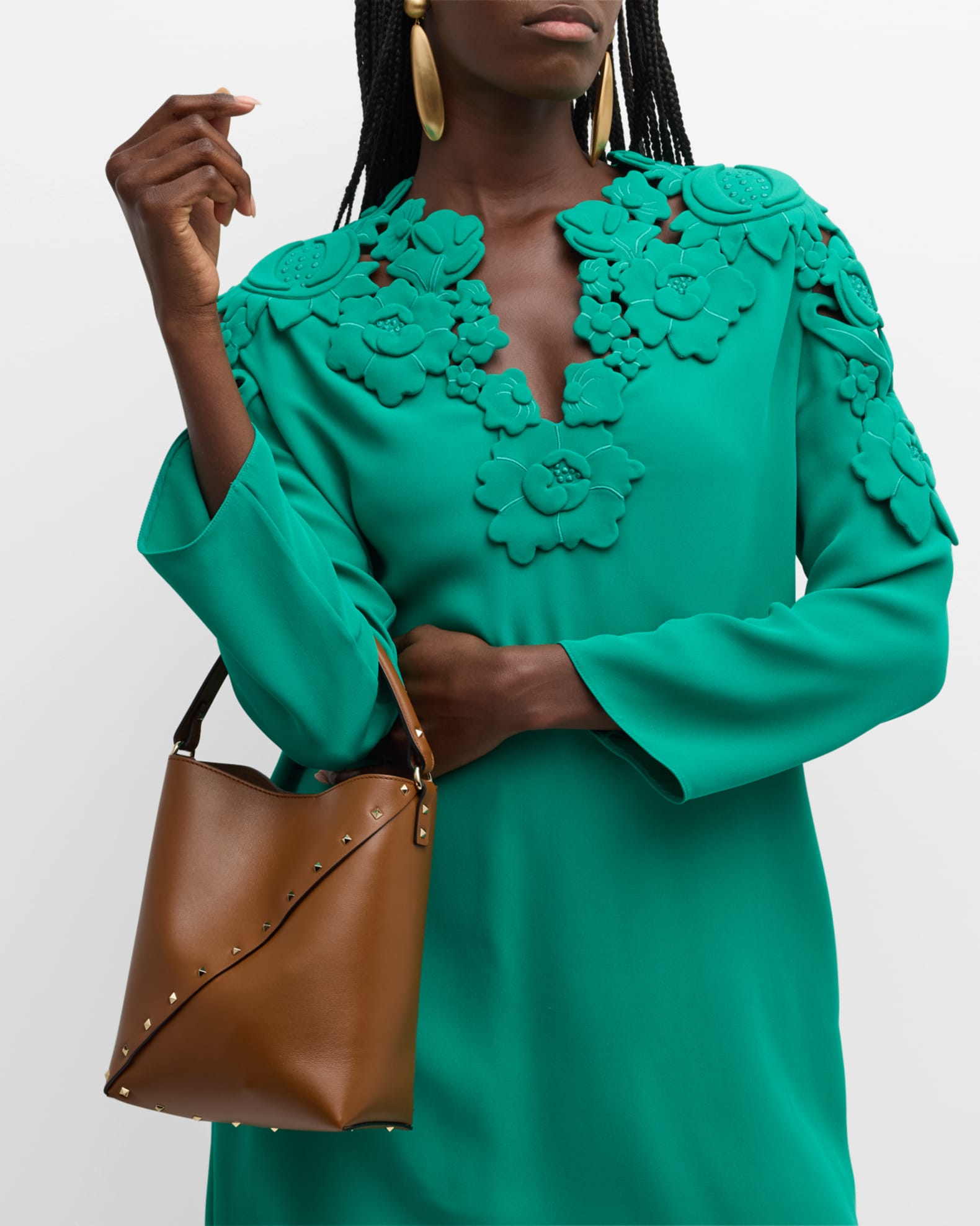 Valentino Garavani Wispy Small Rockstud Leather Bucket Bag | Neiman Marcus