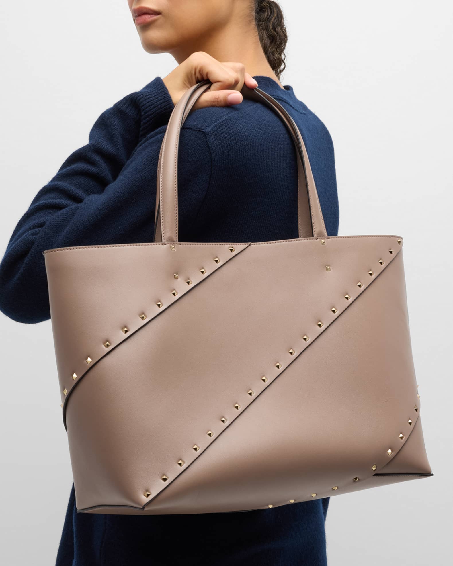 Valentino Garavani Wispy Large Rockstud Leather Tote Bag | Neiman Marcus