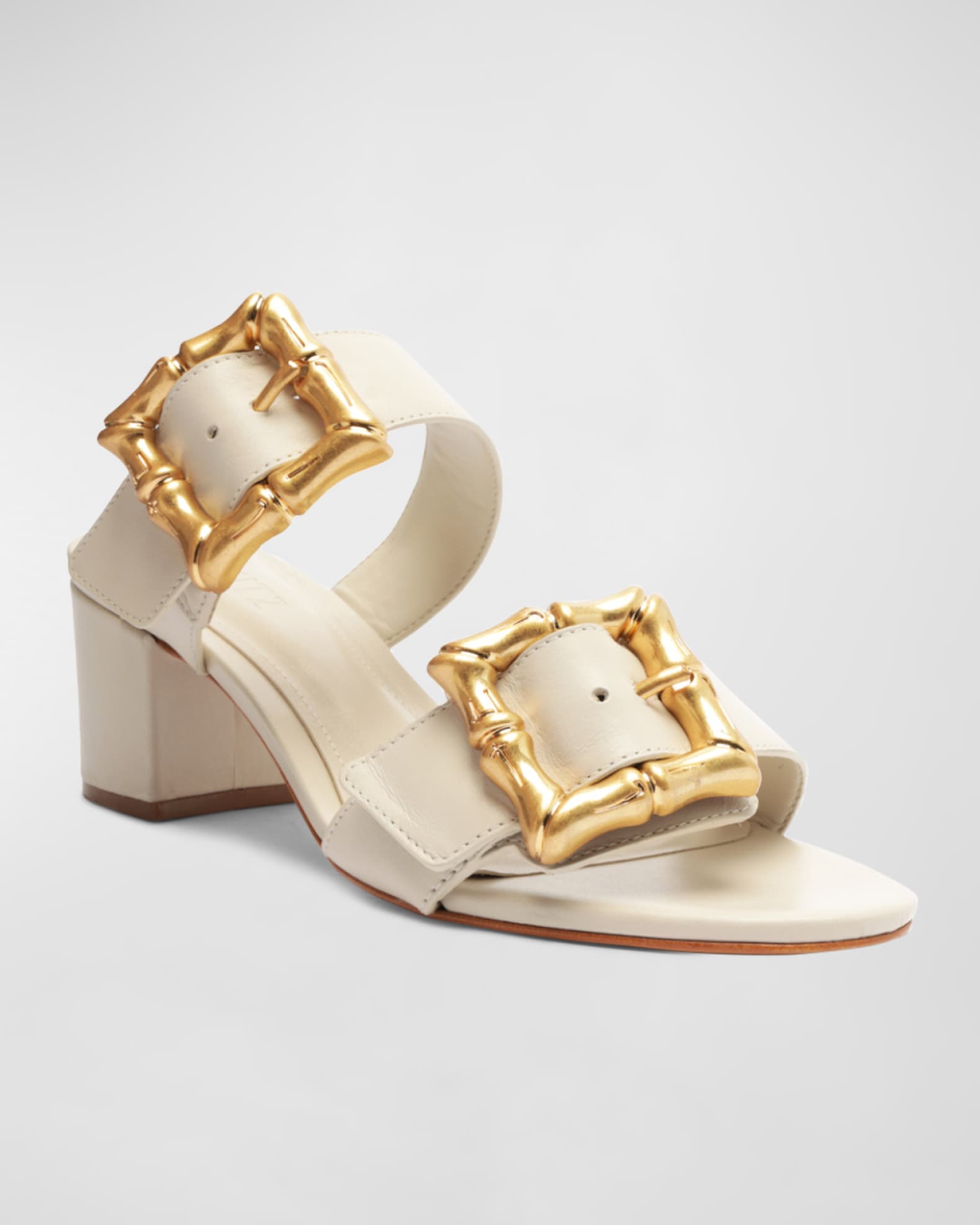 Schutz Enola Buckle Leather Block-Heel Sandals | Neiman Marcus