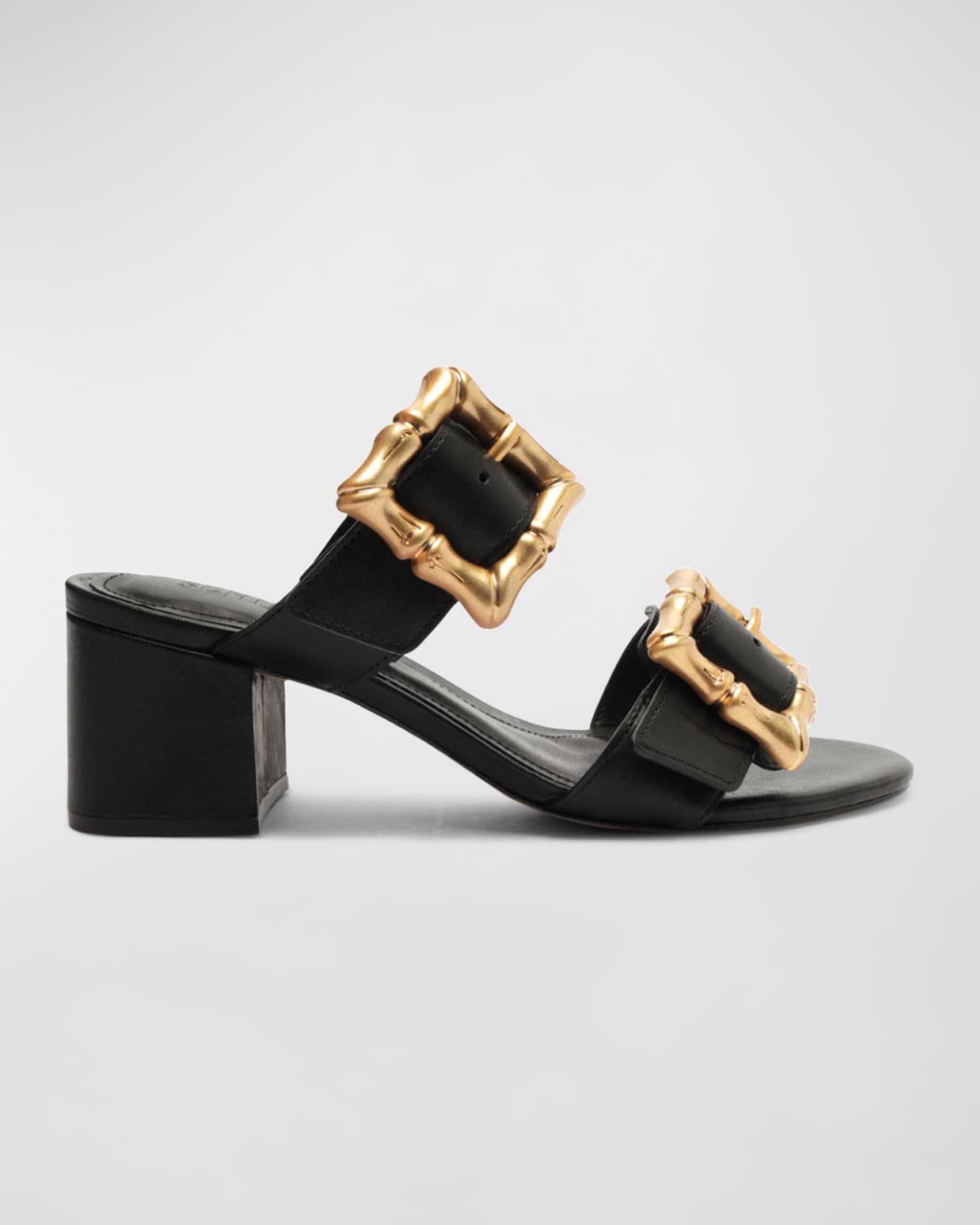 Schutz Enola Buckle Leather Block-Heel Sandals | Neiman Marcus