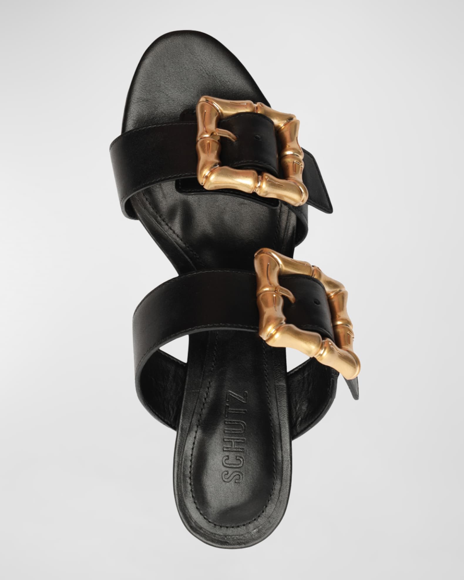 Schutz Enola Buckle Leather Block-Heel Sandals | Neiman Marcus