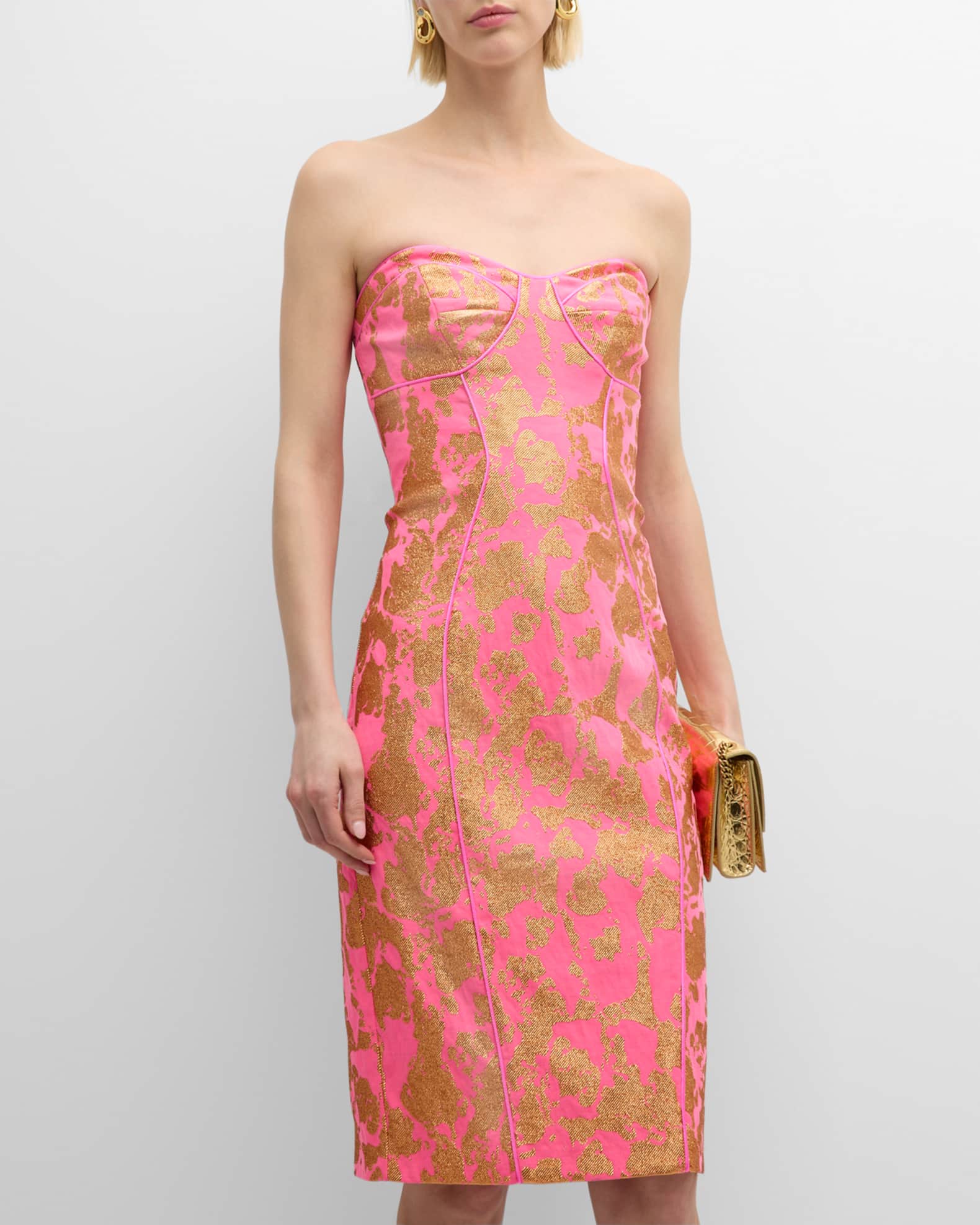 Liv Foster Strapless Bodycon Metallic Jacquard Midi Dress | Neiman Marcus