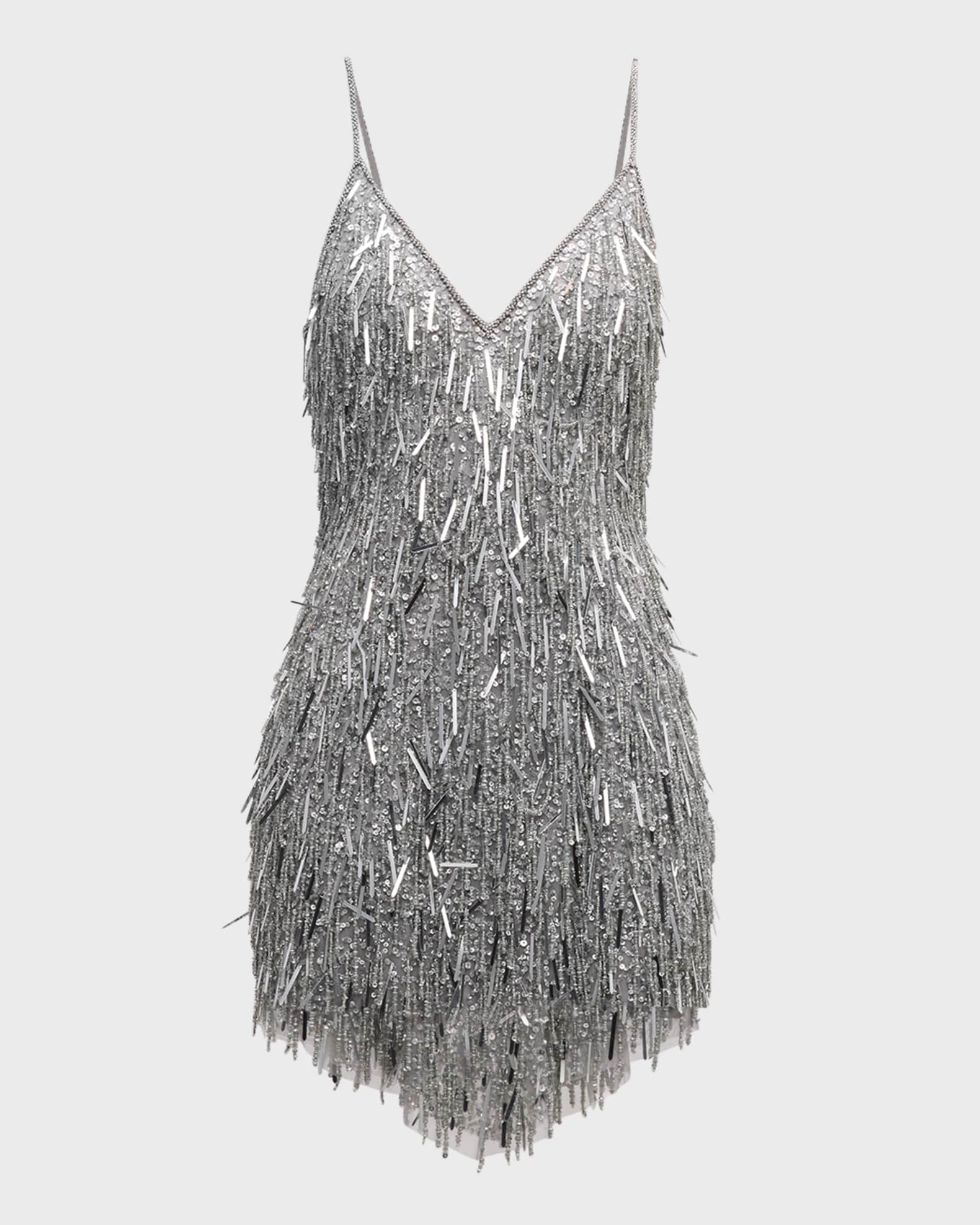 Liv Foster Sleeveless Sequin & Bead Fringe Mini Dress | Neiman Marcus