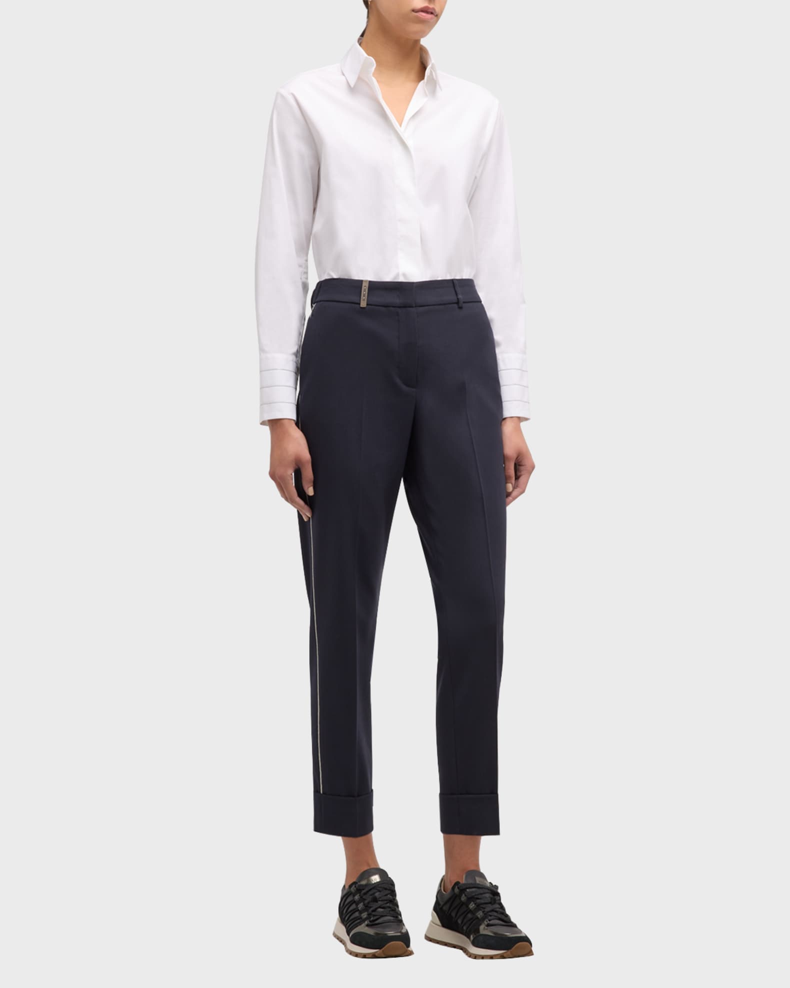 Peserico Cropped Chain-Trim Pants | Neiman Marcus