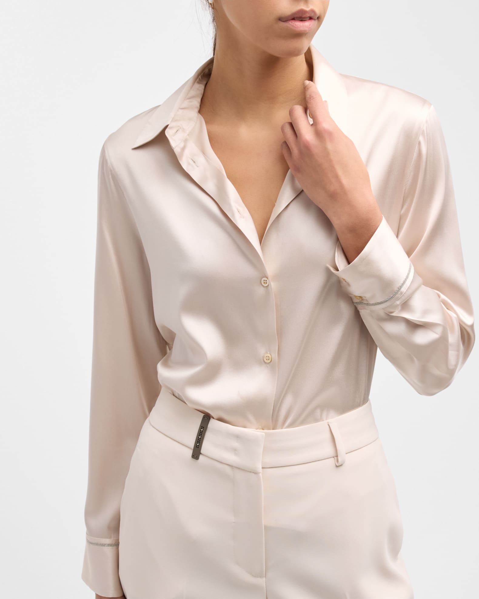Peserico Button-Down Silk Shirt | Neiman Marcus