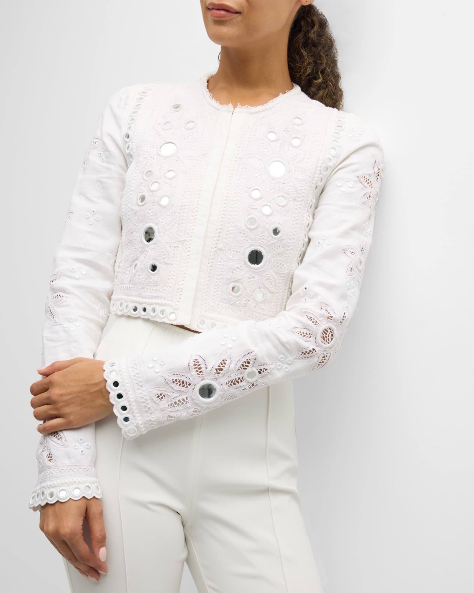 LoveShackFancy Veranda Eyelet Embroidered Crop Jacket | Neiman Marcus