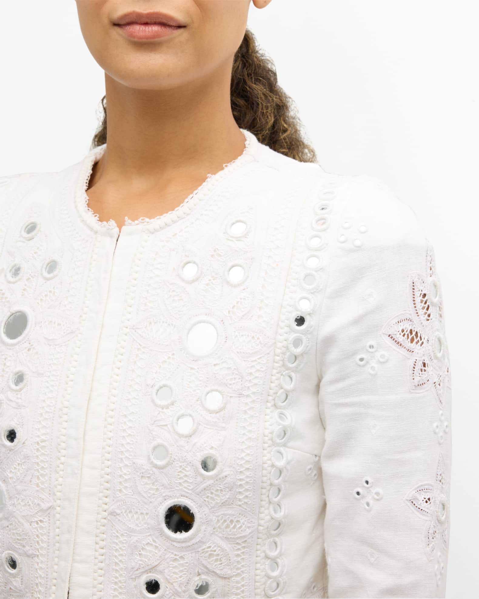 LoveShackFancy Veranda Eyelet Embroidered Crop Jacket | Neiman Marcus