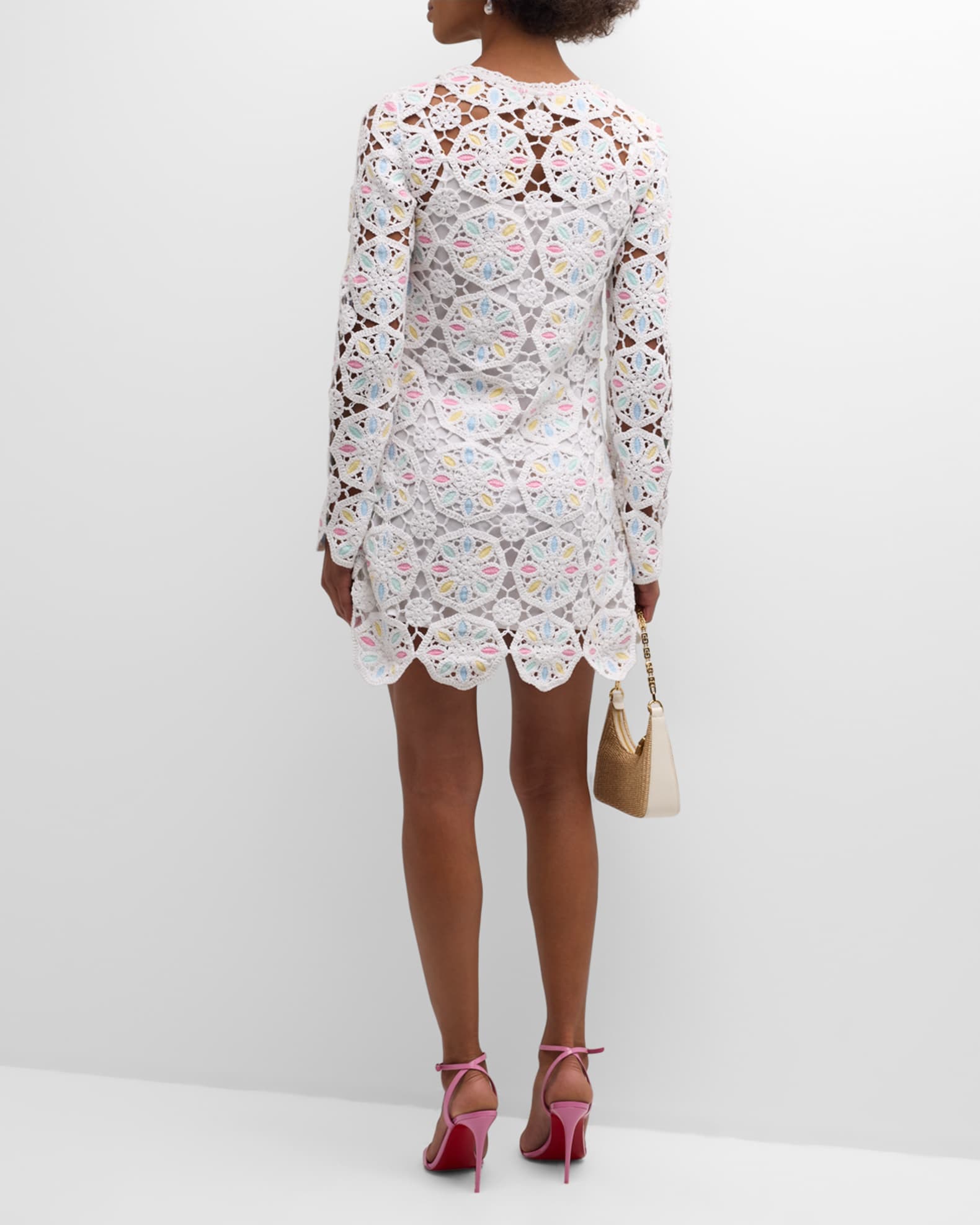 LoveShackFancy Poemes Open Crochet Mini Dress | Neiman Marcus